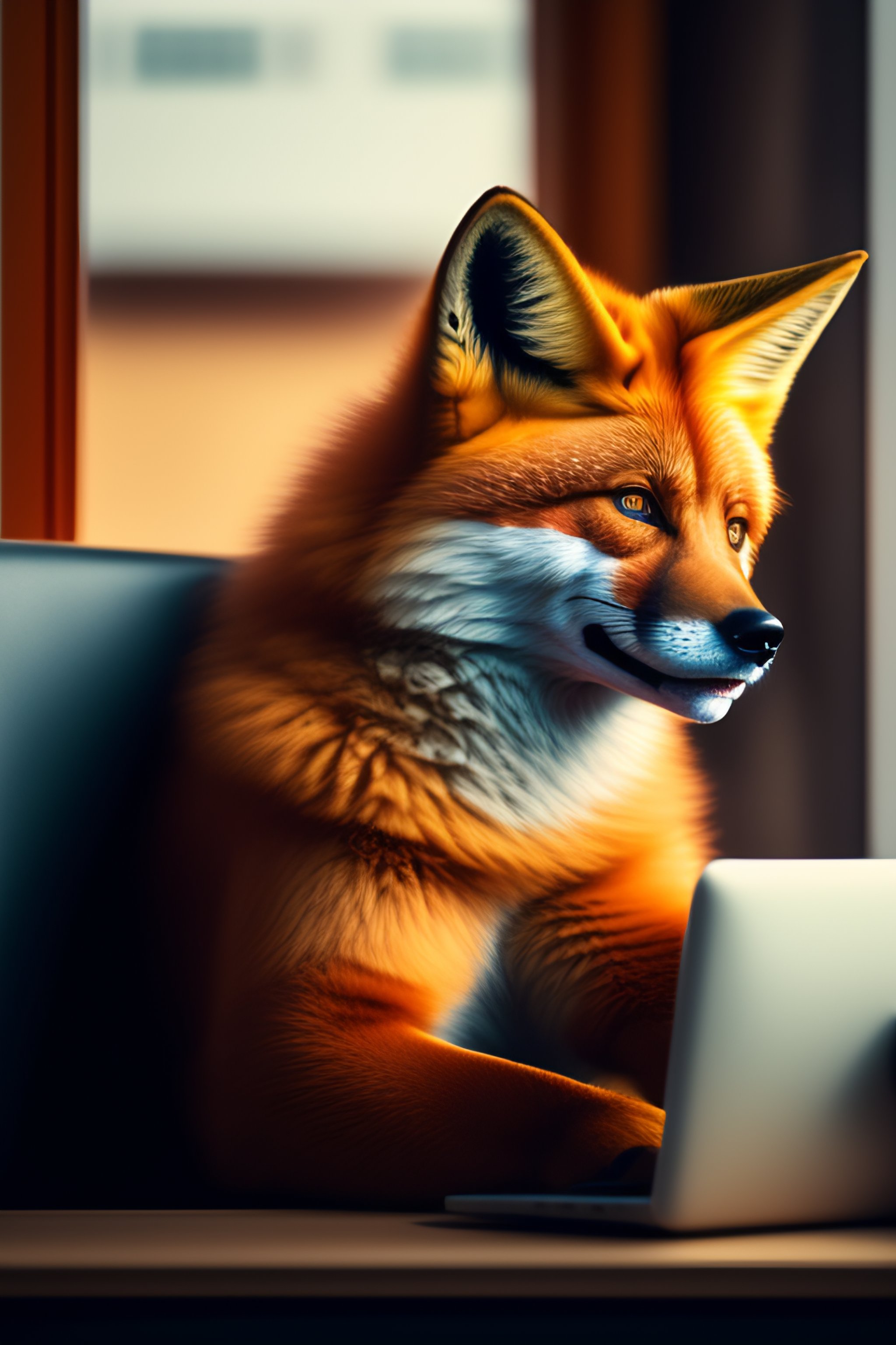 Lexica - Grumpy orange fox at work in an office on a monday, photorealistic