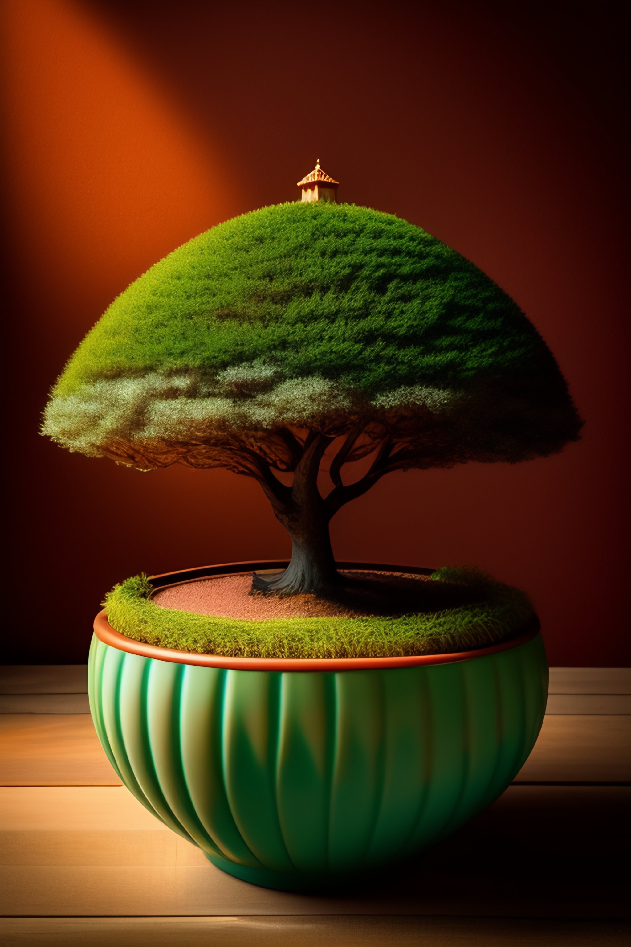 Lexica - Terracotta plant pot at the base of a tree, inside the pot is ...