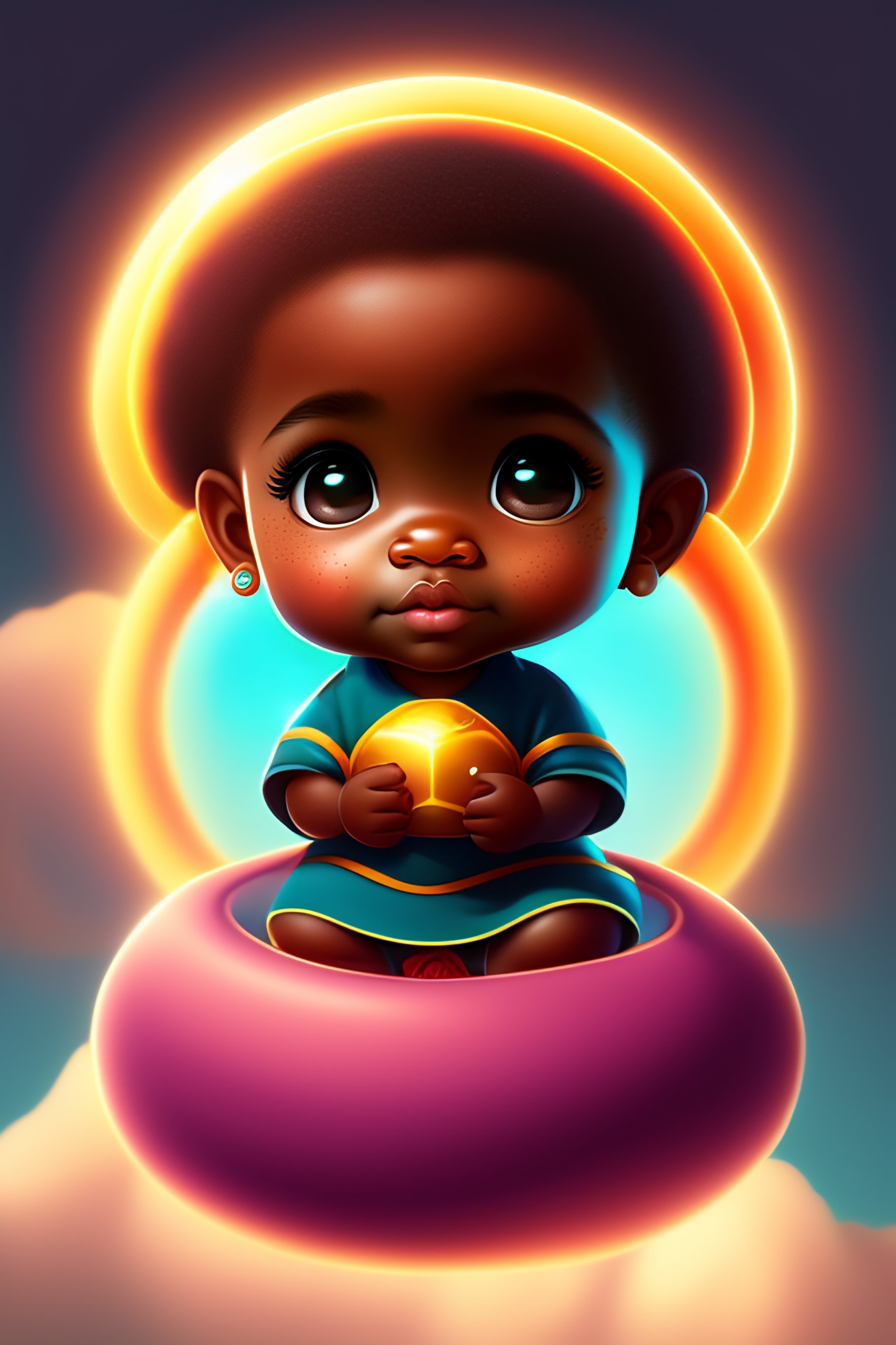 Lexica - Beautiful brown skinned baby playing in heaven chibi character