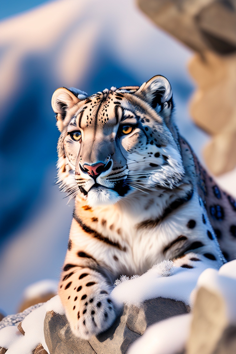 Lexica - A close-up shot of a snow leopard, its fur covered with frost ...