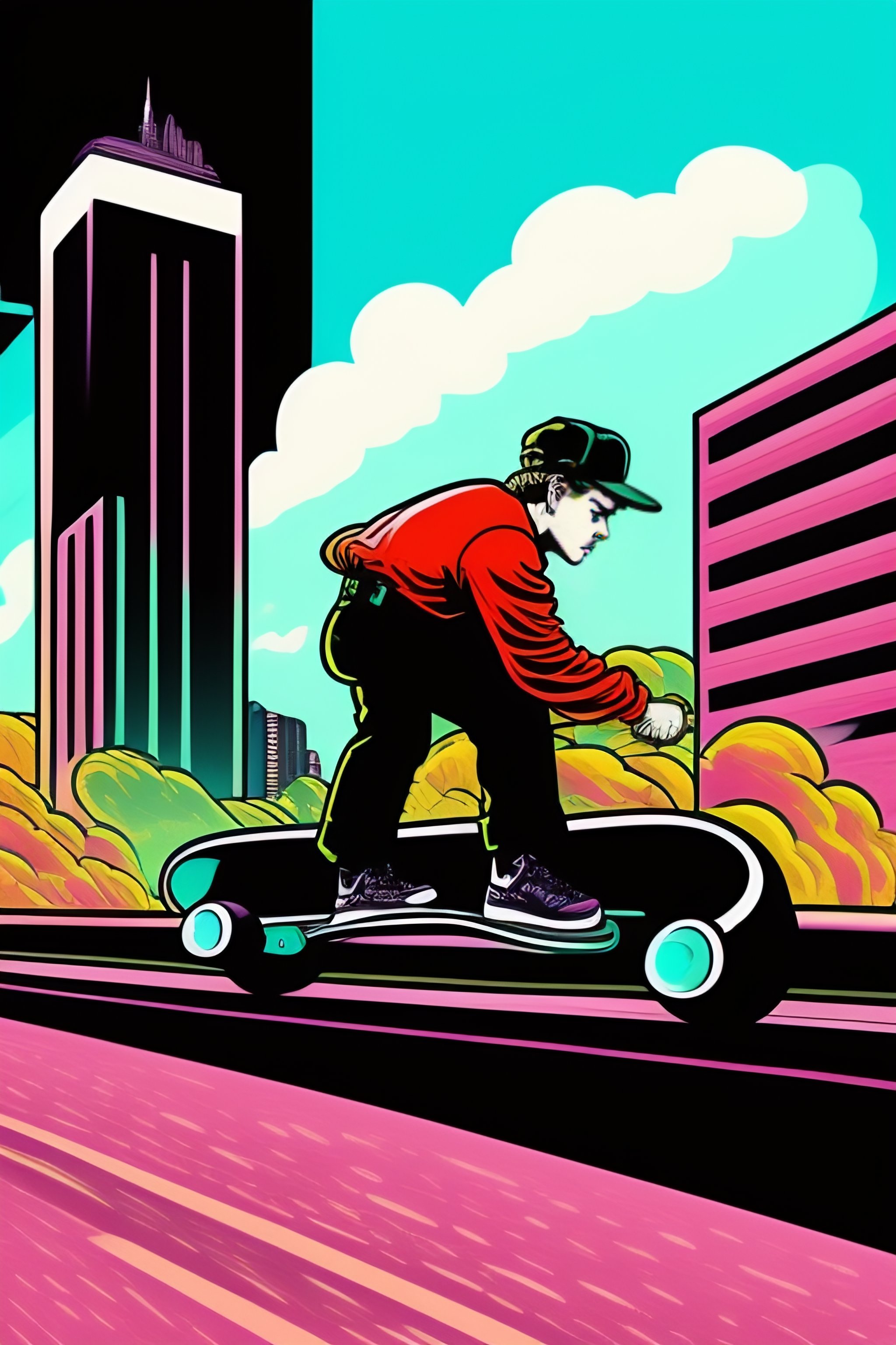 Lexica - 90s comic Graphic art of a person riding a skateboard with ...