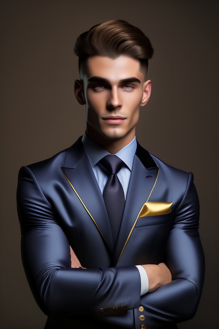 Lexica - Handsome guy , folded hands, in suit , black background ,4k