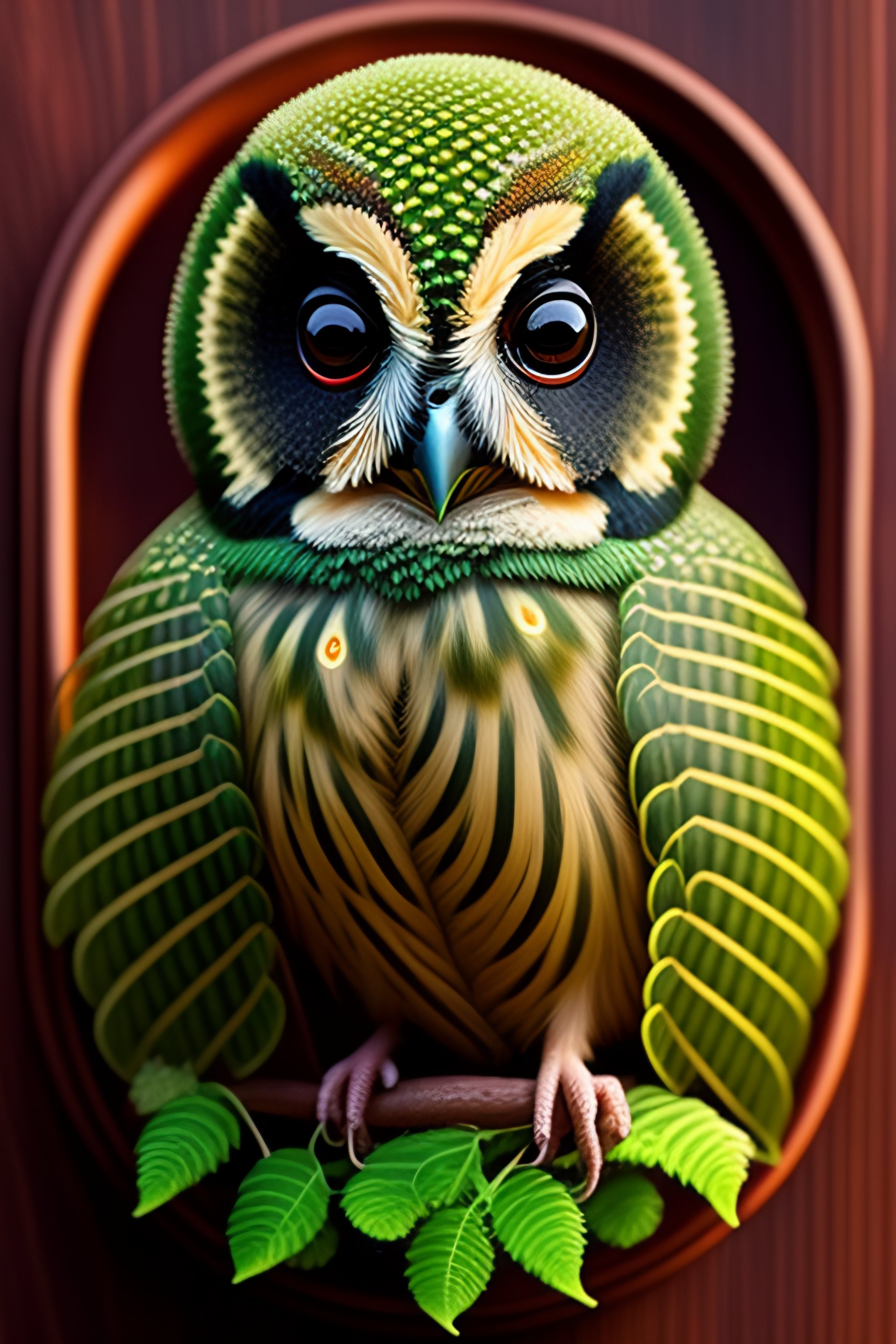 Lexica - Beautiful subsymmetrical elaborate fiddlehead-fern-owl