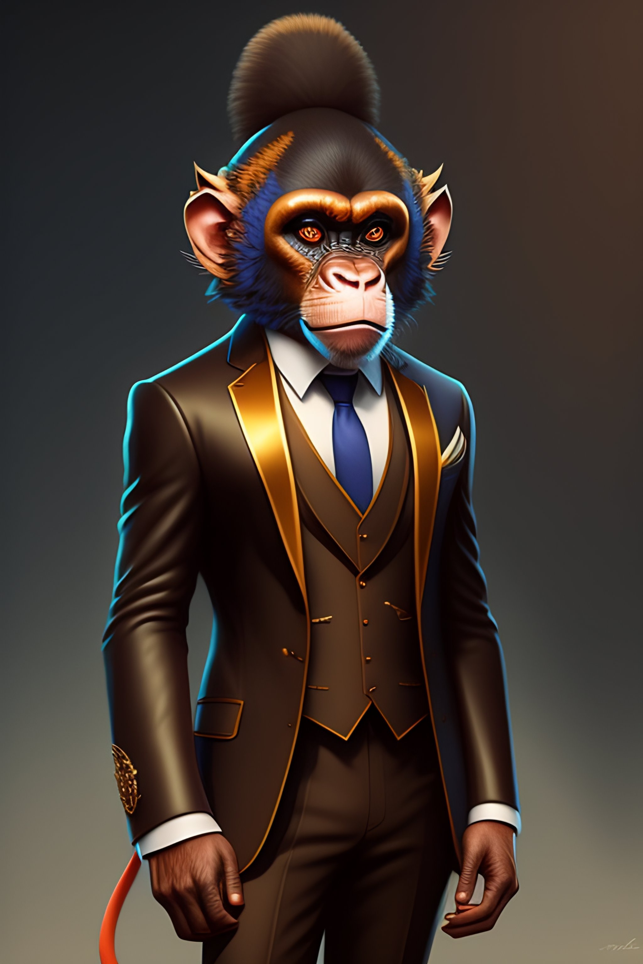 Lexica - Anthro furry humanoid monkey, three piece suit, checking watch ...
