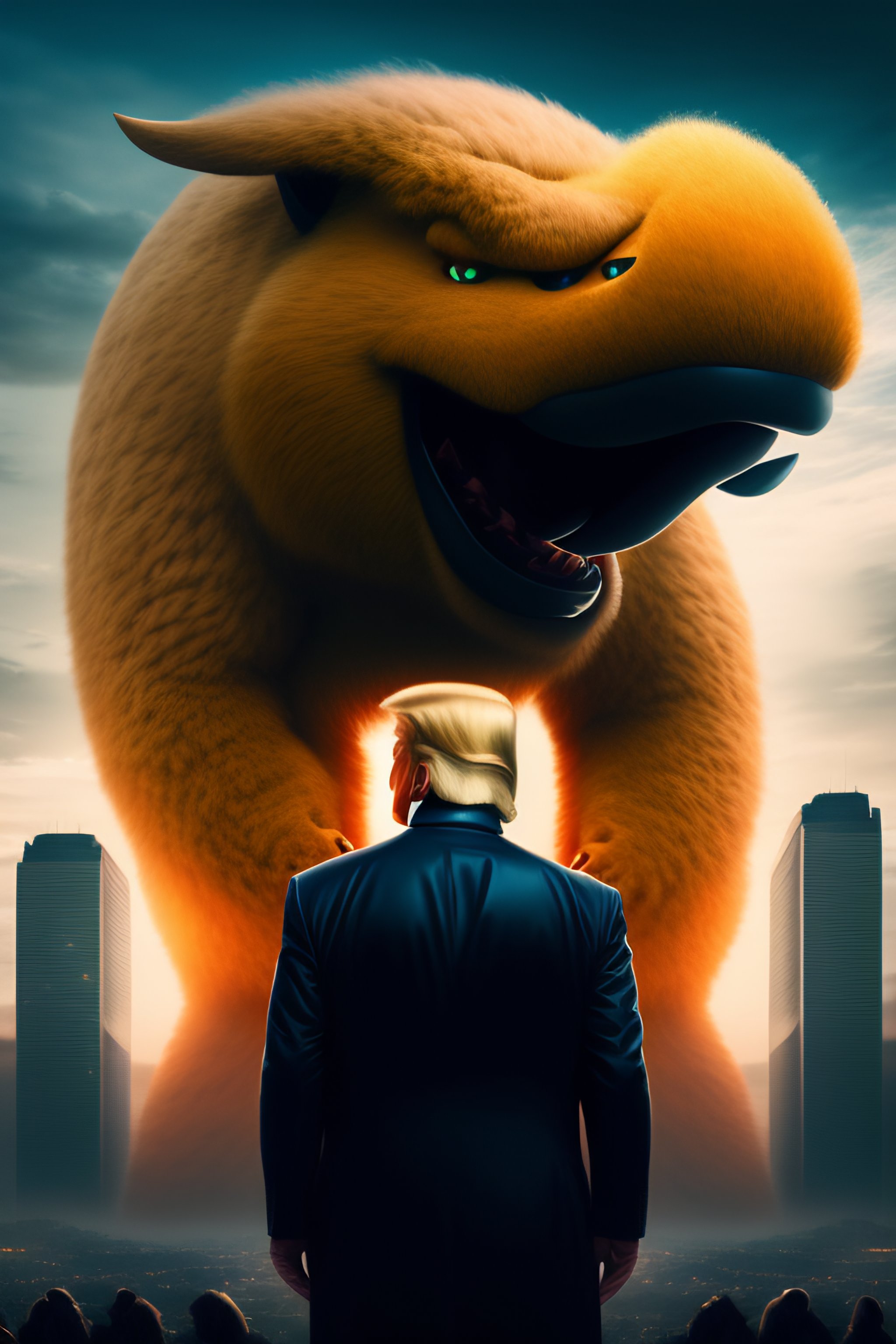 Lexica - Donald Trump as a Giant monster destroying a city