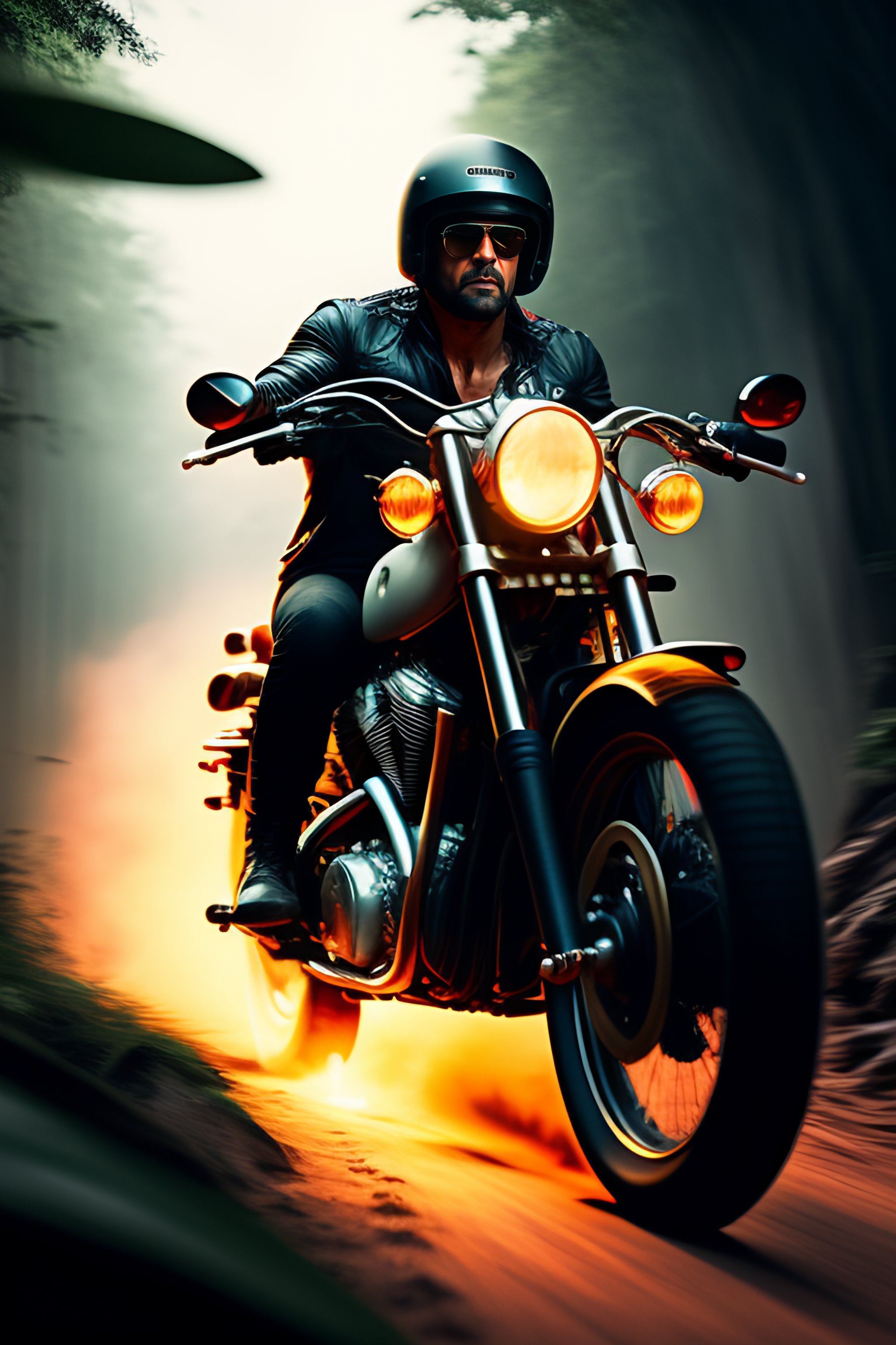 Lexica - Action shot of john rambo on a motorcycle in a jungle ...