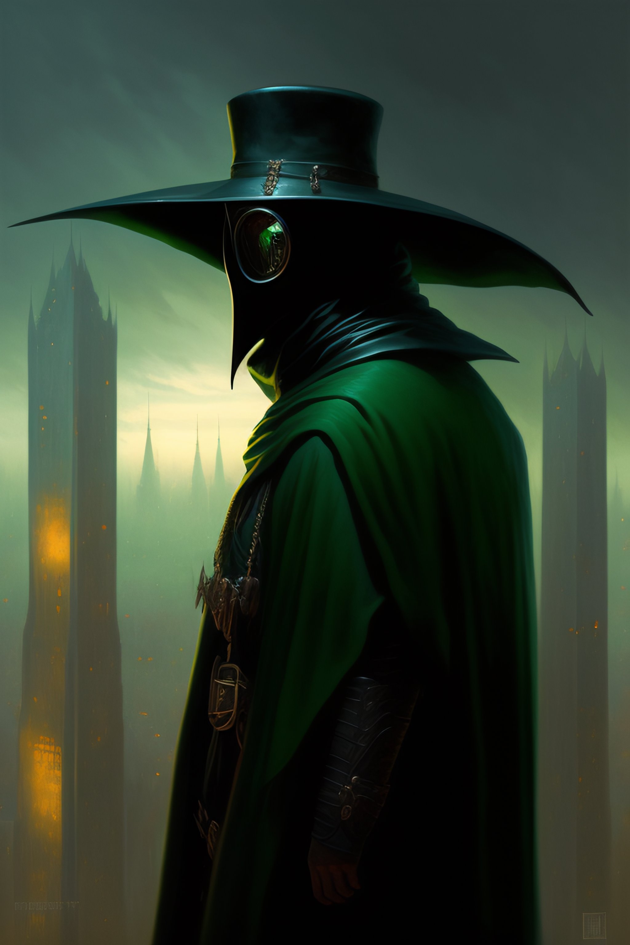 Lexica - Plague doctor with black plague mask with green led in eyes ...