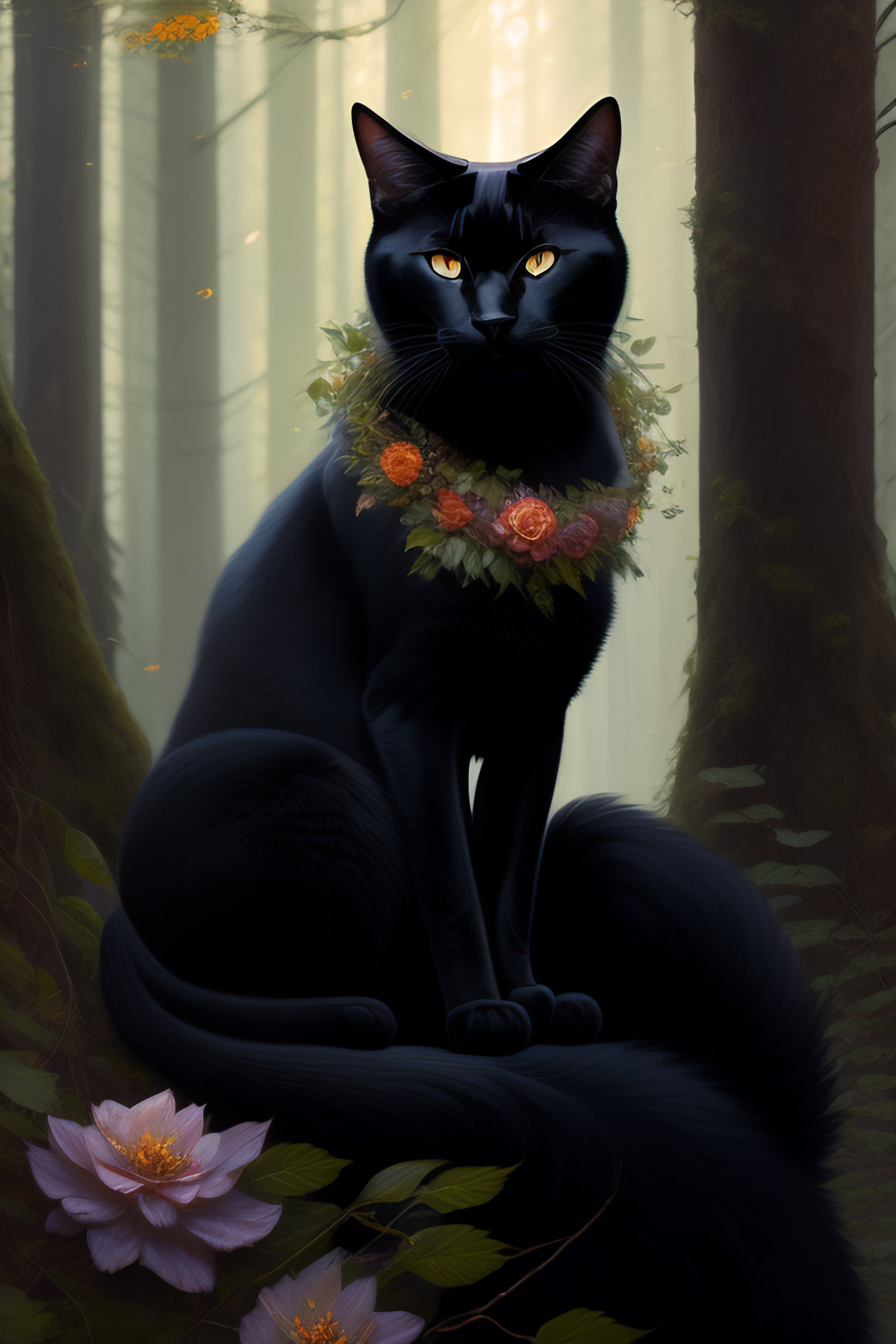 Lexica - A black cat as god of the forest, detailed face, clean lines ...