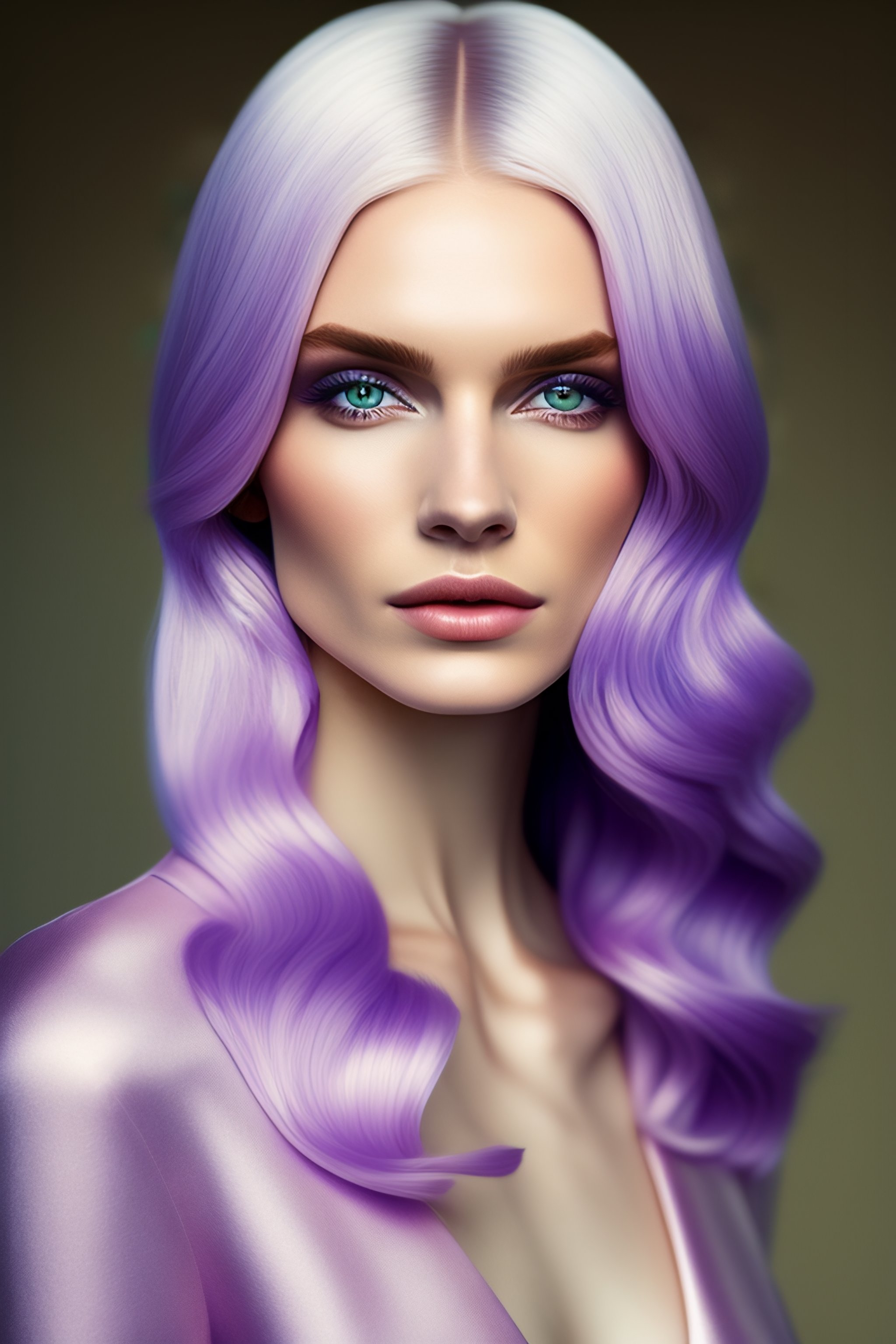 Lexica - A woman with violet eyes, pale skin, and long, pale silver ...