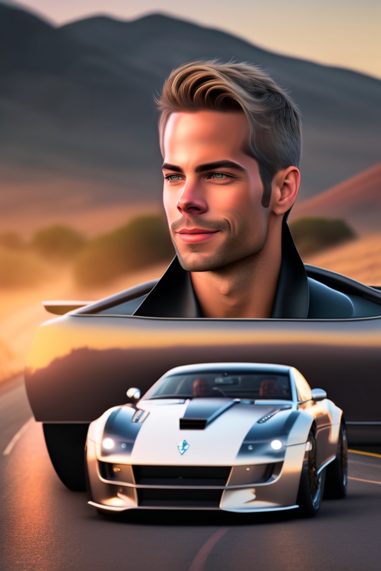 Lexica - A realistic image of Paul Walker sitting in a car, facing ...