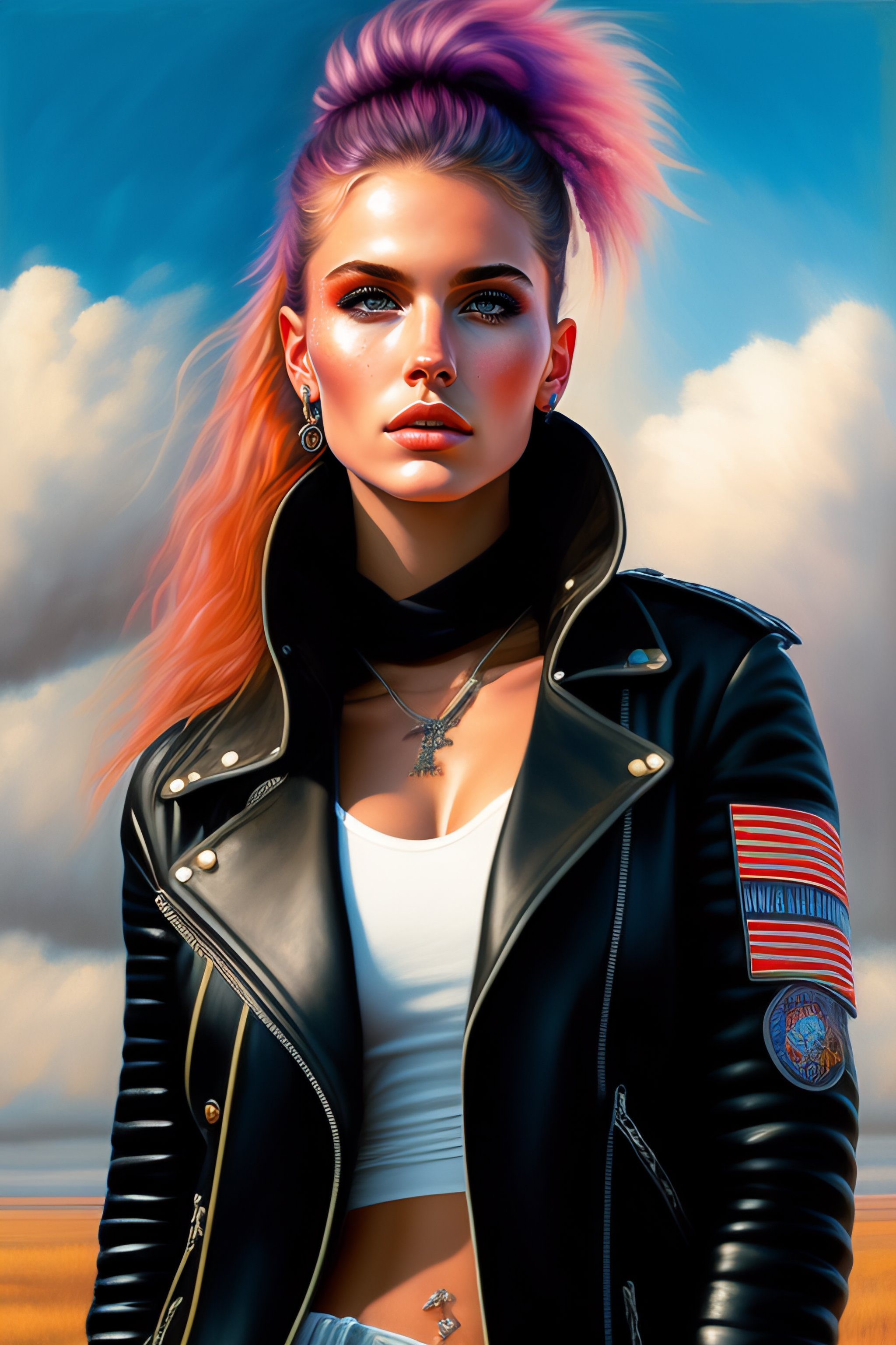 Lexica - Cute punk rock girl, mad max jacket, renaissance, cables on ...