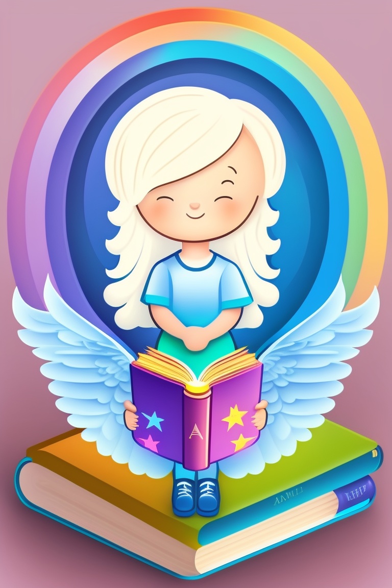 Lexica - Cartoon of a wise angel child with a book, a rainbow angel, an ...