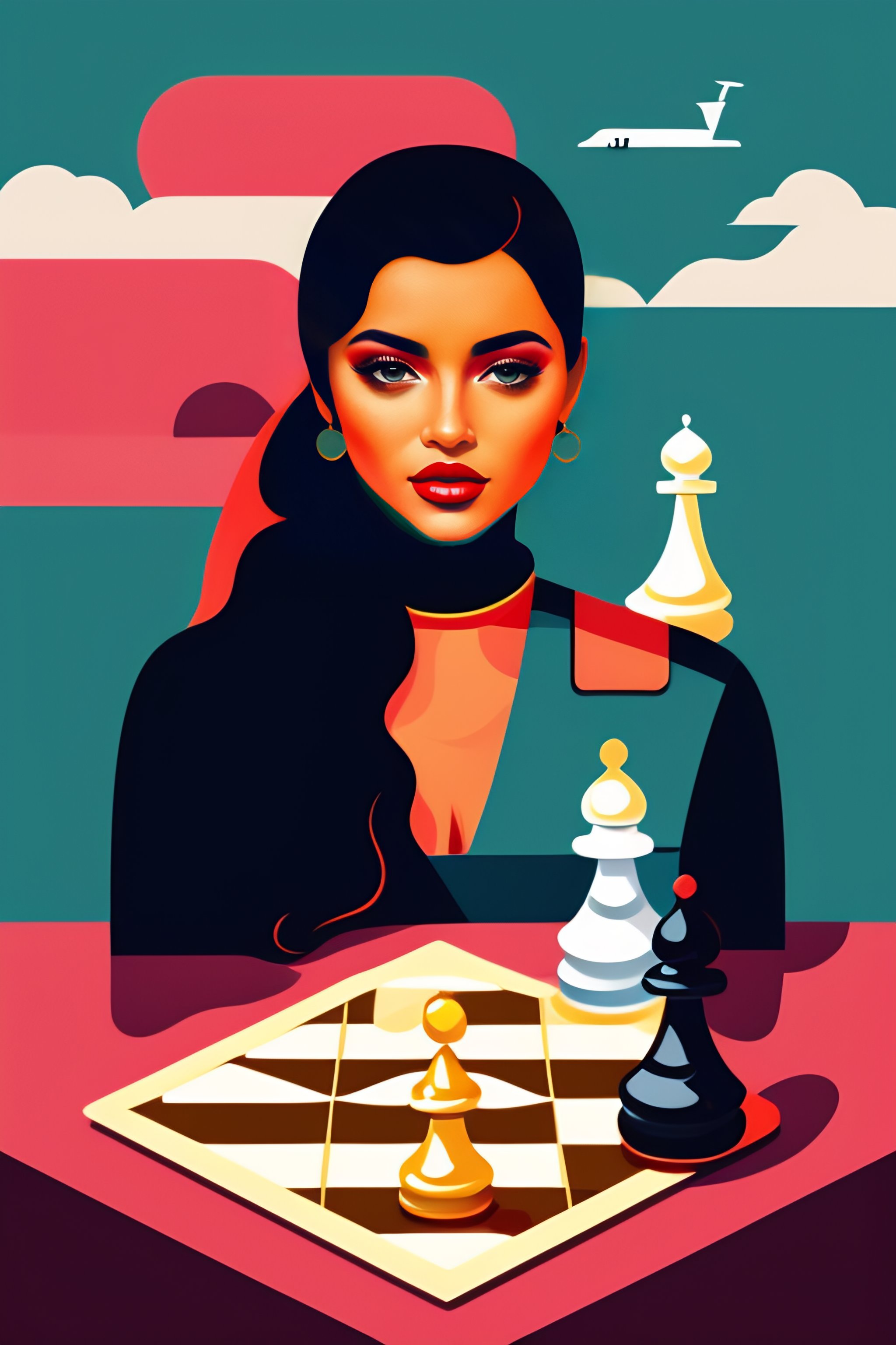 Lexica - Flat design, woman playing chess