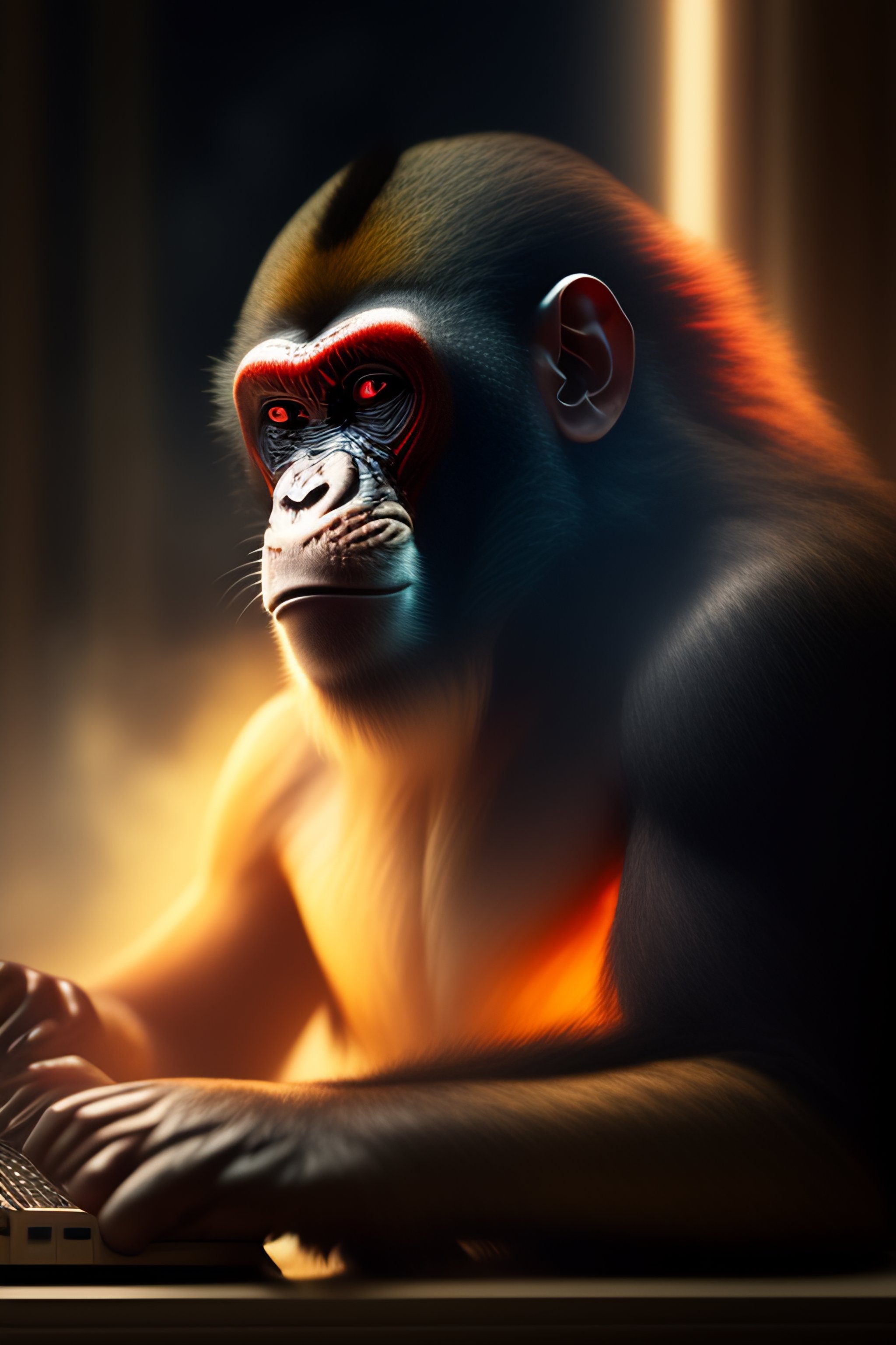 Lexica - Monkey headed egyptian god getting angry on a computer