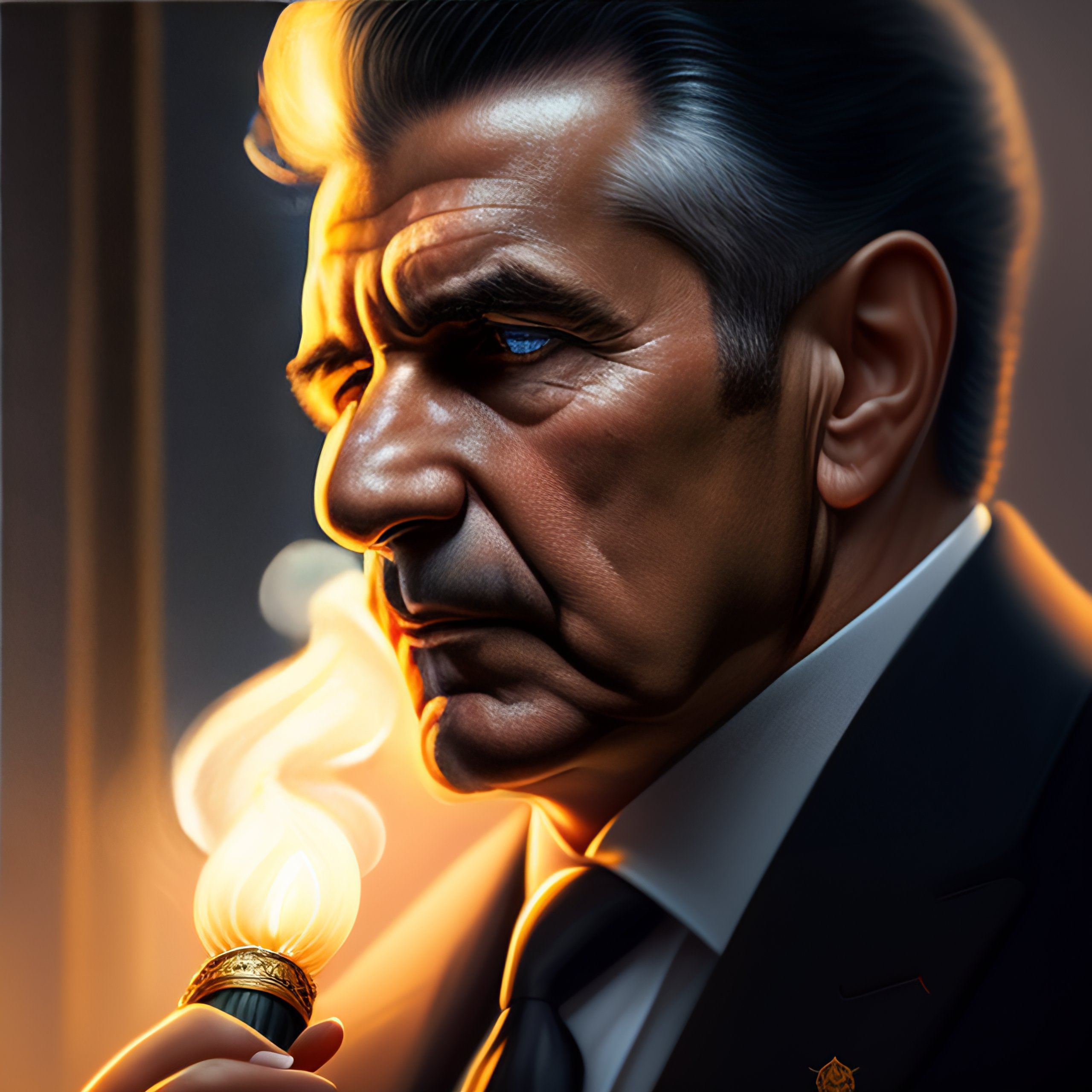 Lexica - A portrait of a nicolae ceausescu runing muscular, smoking a ...