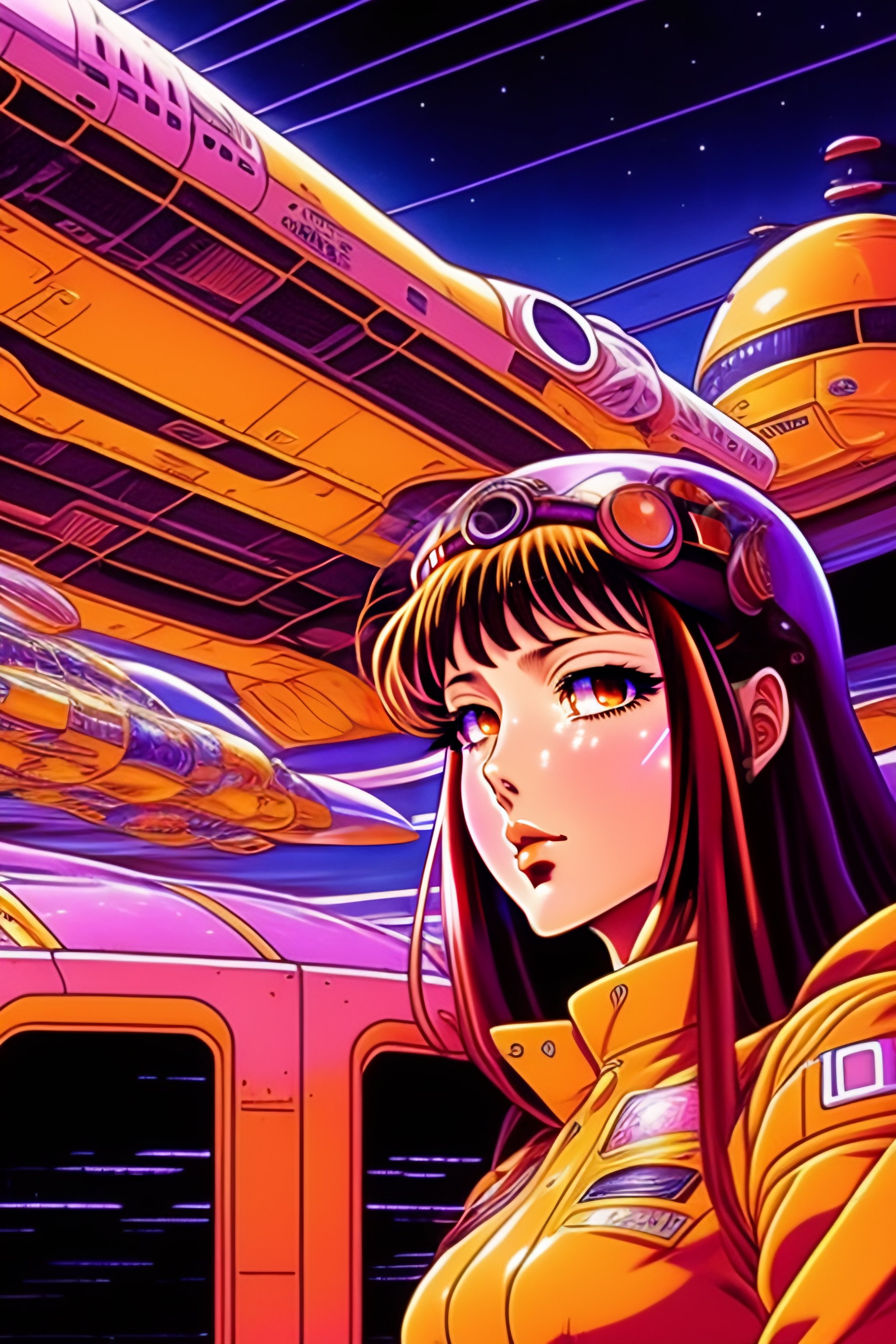 Lexica - Vintage 90's anime style. cluttered starship interior; crew ...