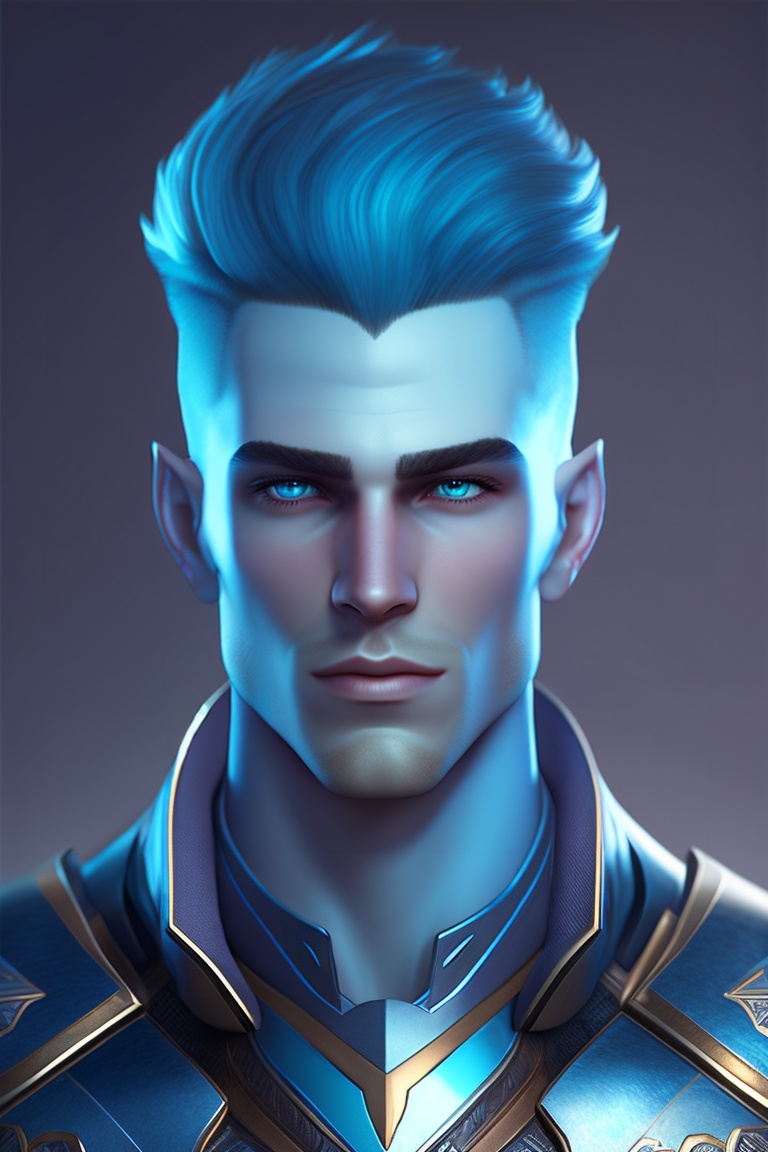 Lexica - A male fantasy avatar image, showing only the head. Blueish ...