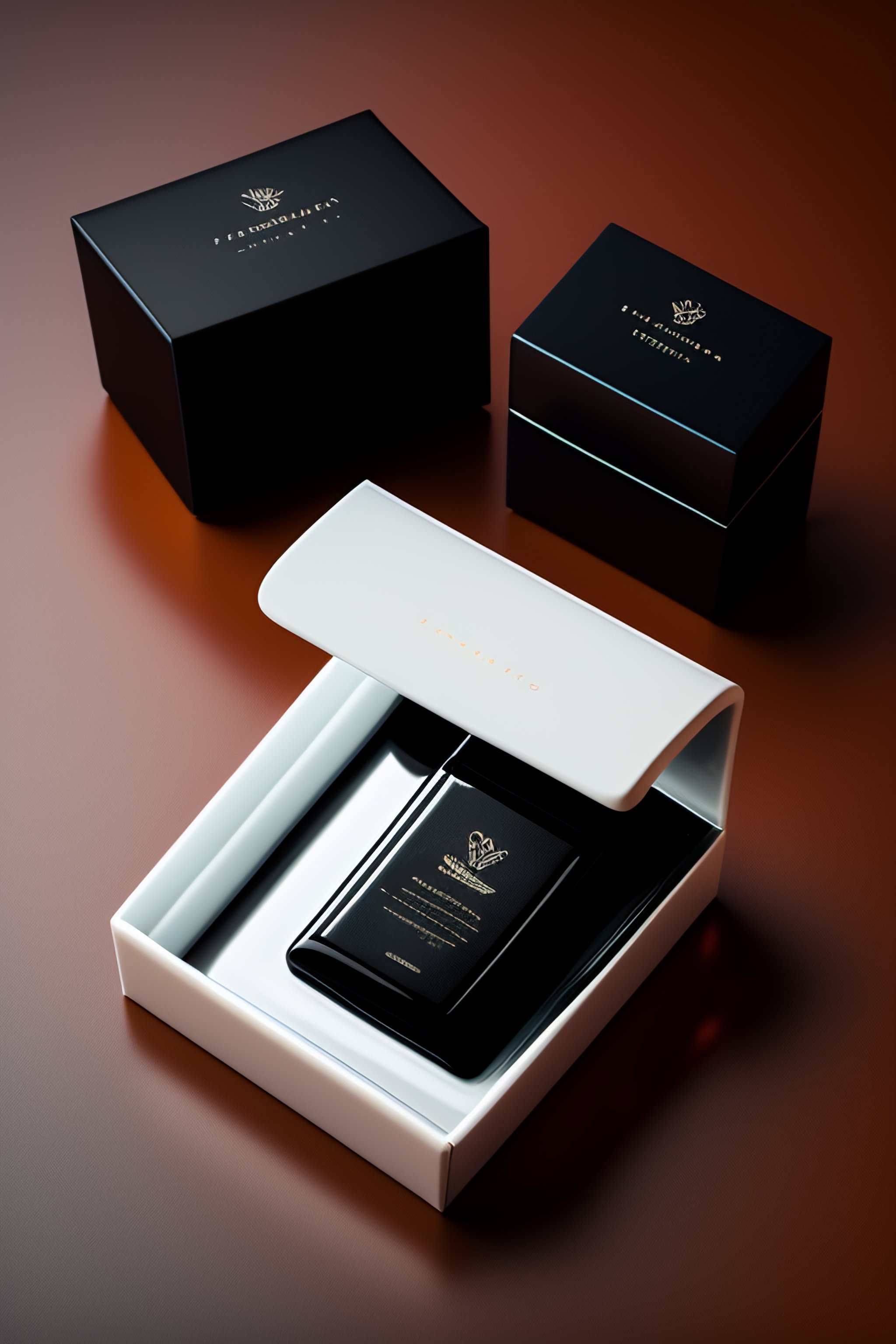 Lexica - A dark rectangle perfume bottle with a dark deluxe packaging