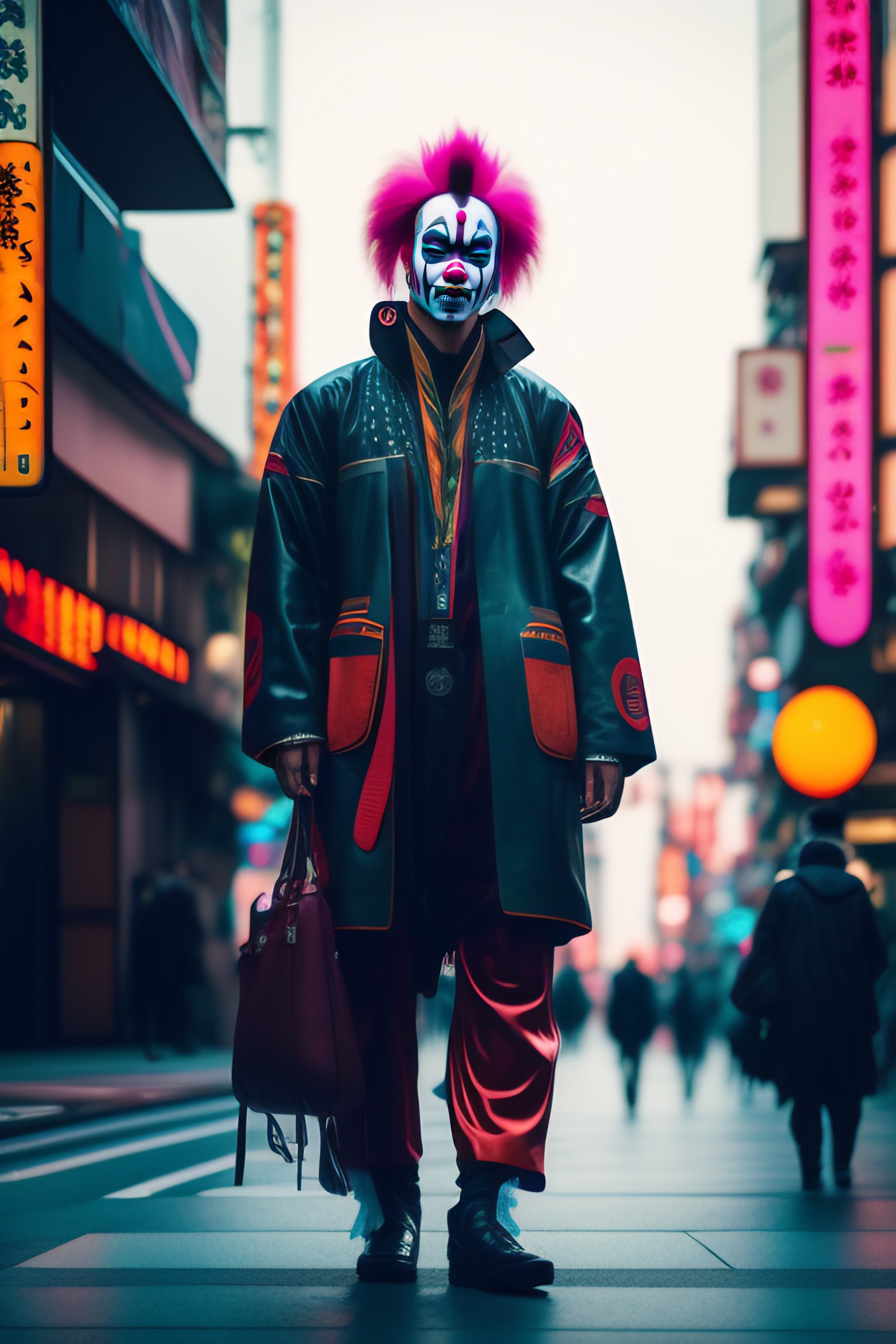 Lexica - Cyberpunk clown wandering through tokyo