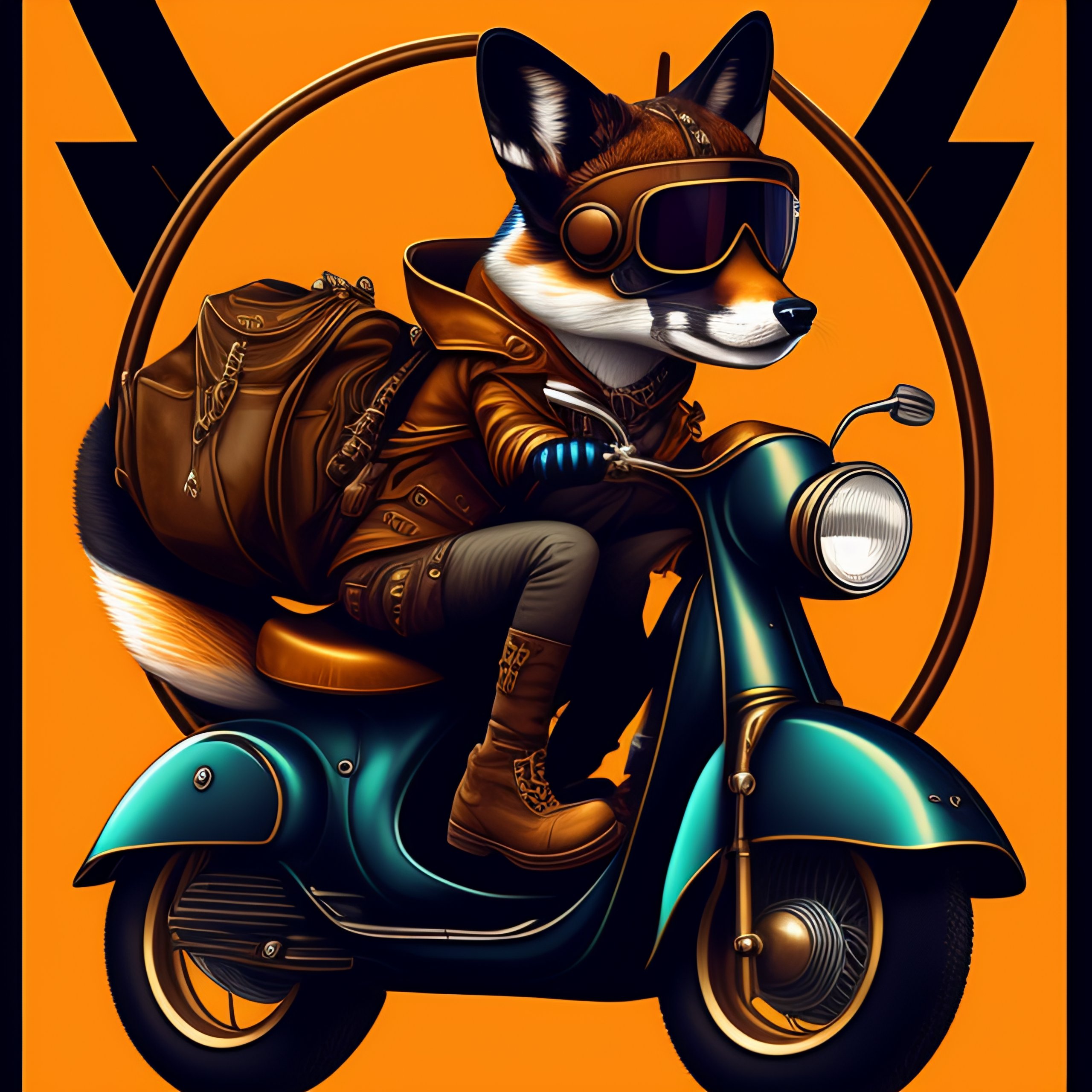 Lexica - A steampunk fox fursona with boots sitting on a vespa moped ...