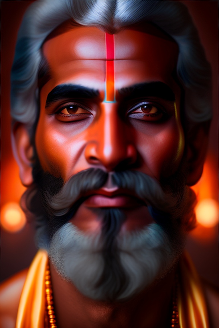 Lexica - A hindu pandit portrait, with high glow on his face and most ...