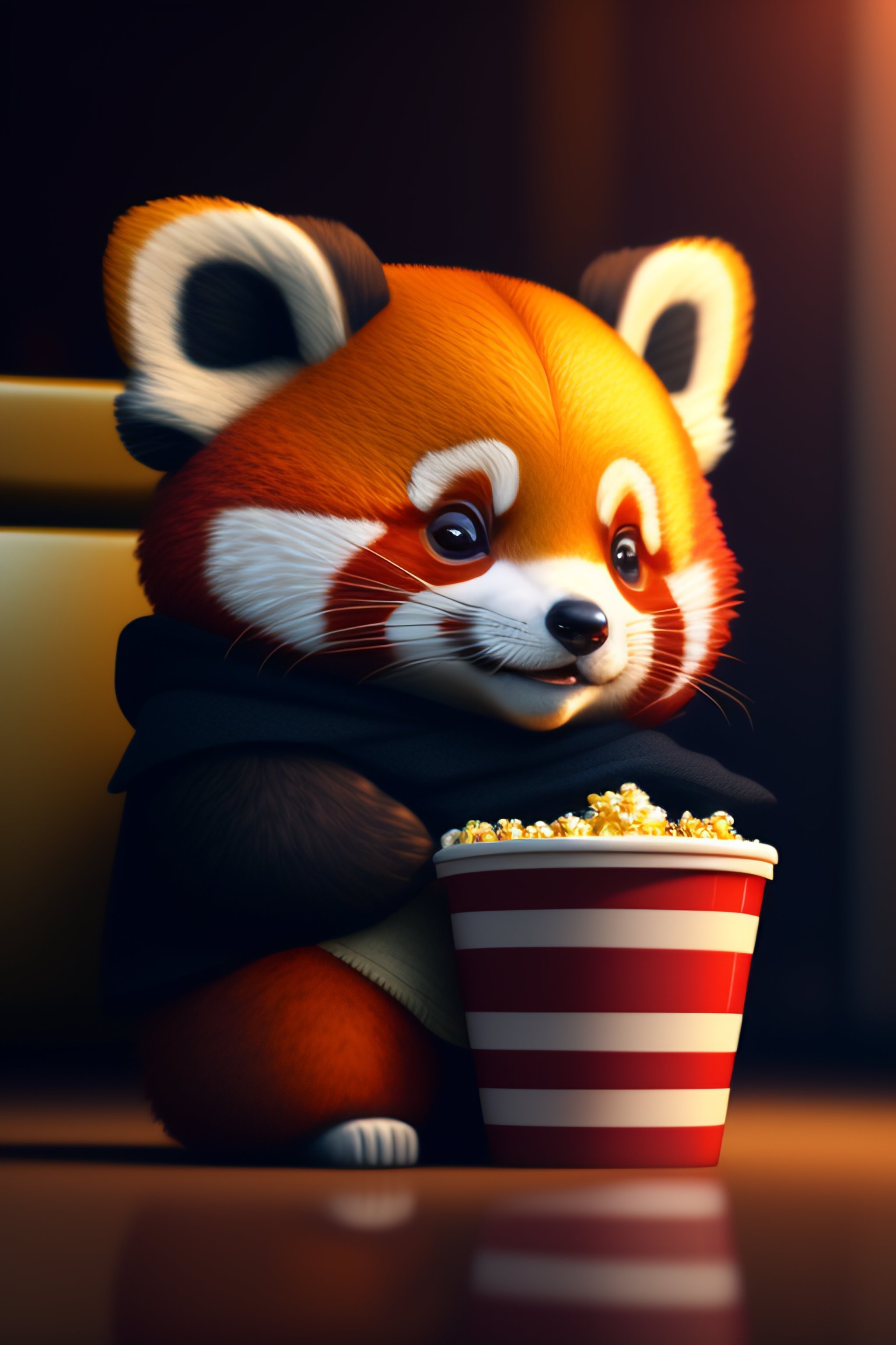 Lexica - Cute chibi small humanoid red panda sitting in a movie theater ...
