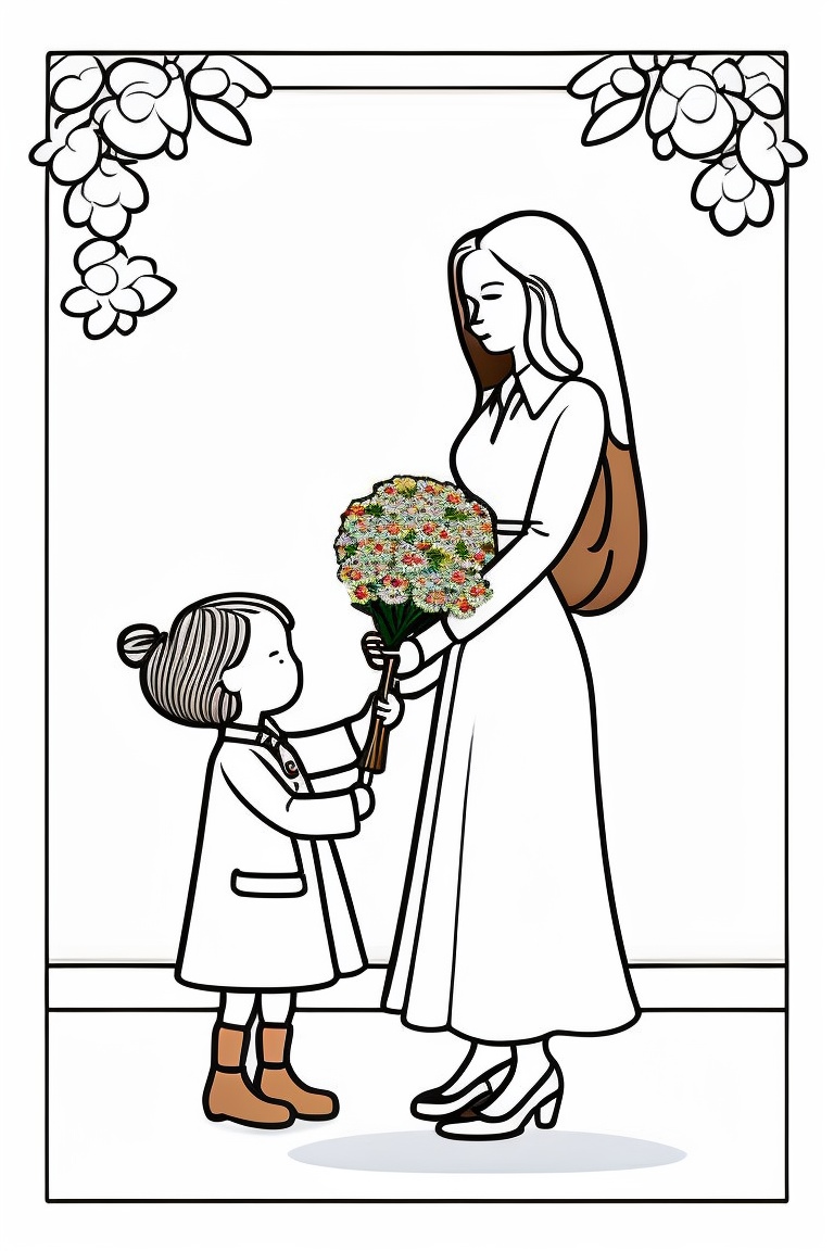 Lexica - Give me an uncolored picture of a child giving flowers to his ...