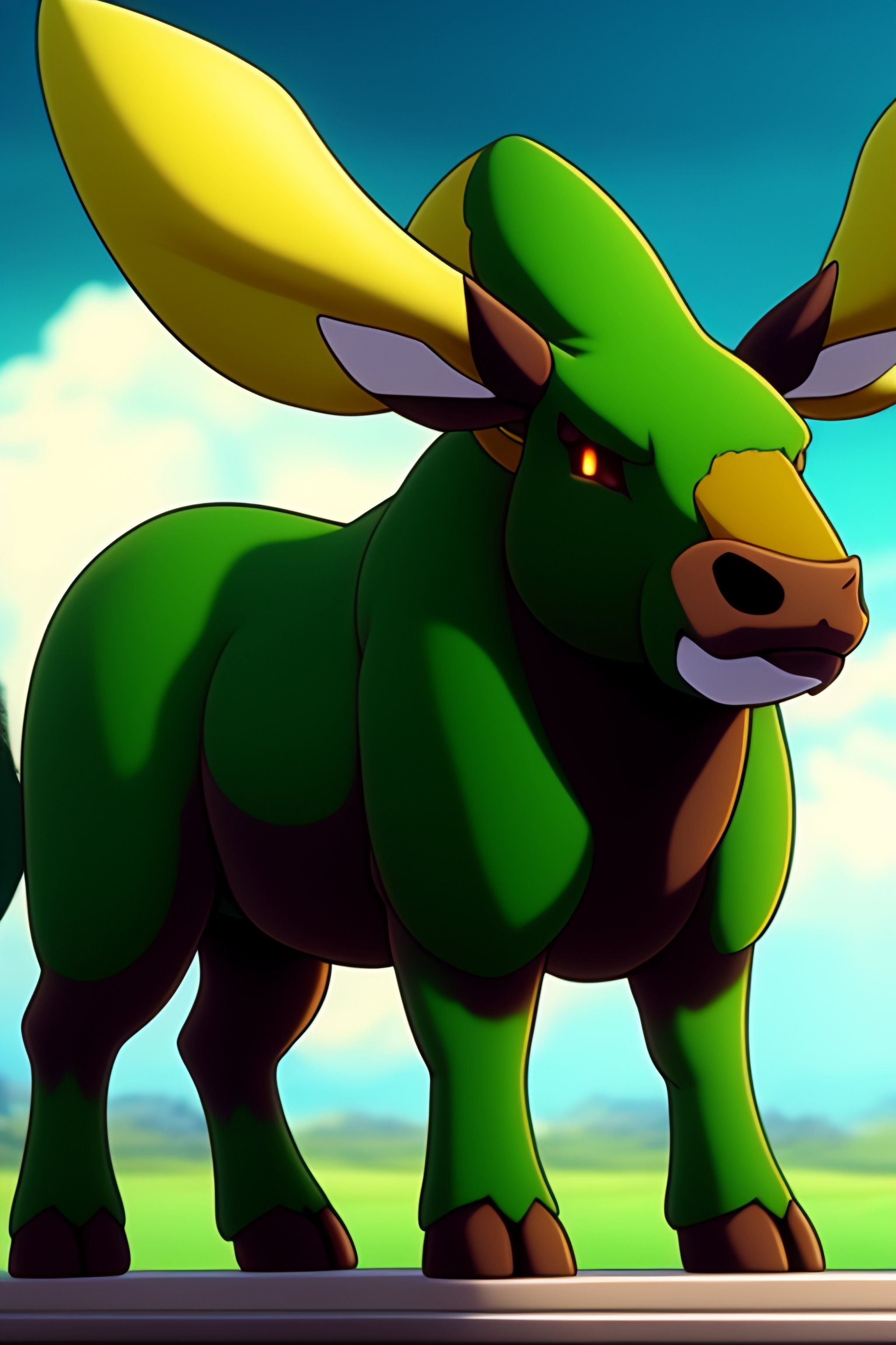 Lexica - Anime illustration of a large green moose-like pokemon that ...