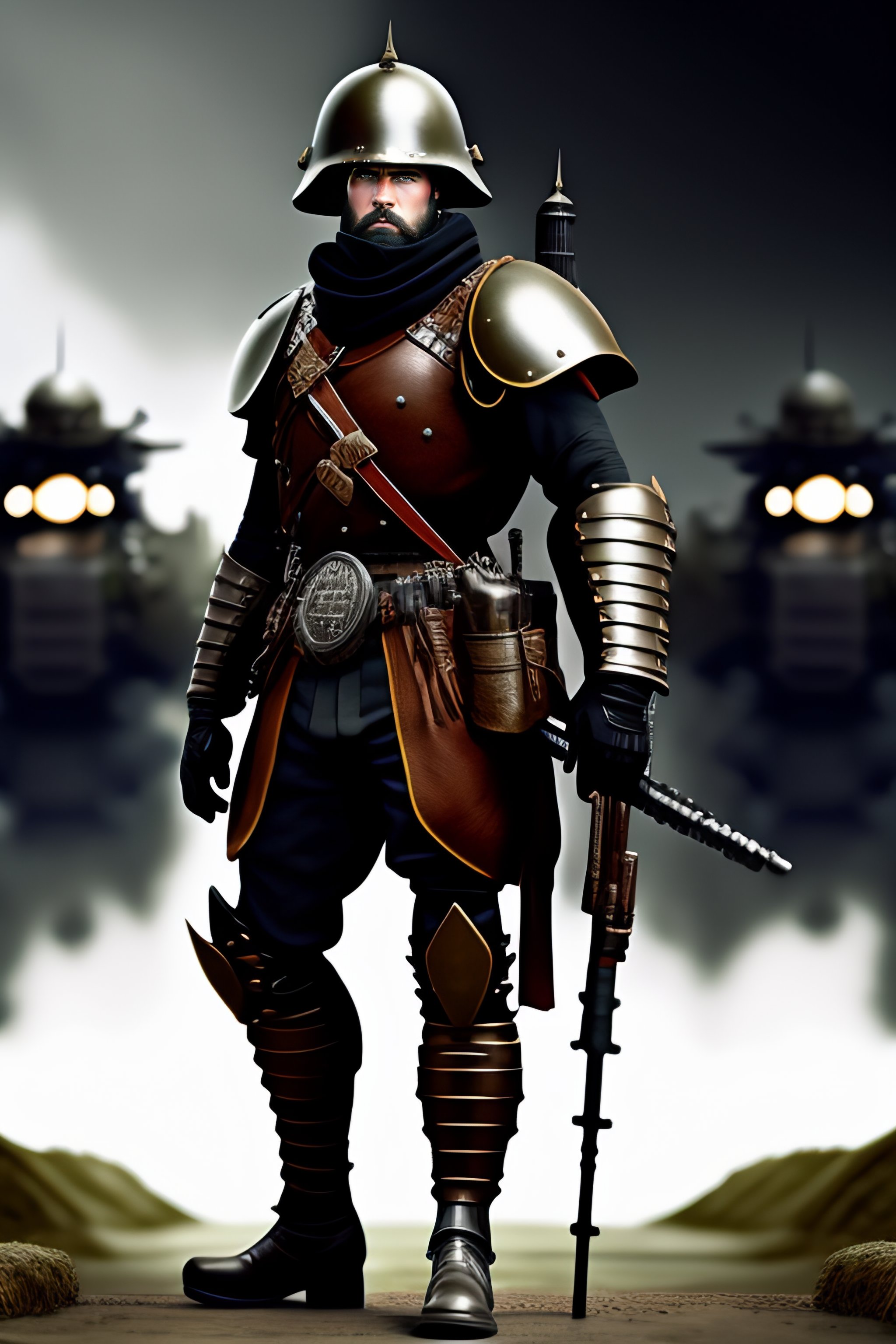Lexica - Full-body portrait of a heavily armored WWI soldier holding an ...