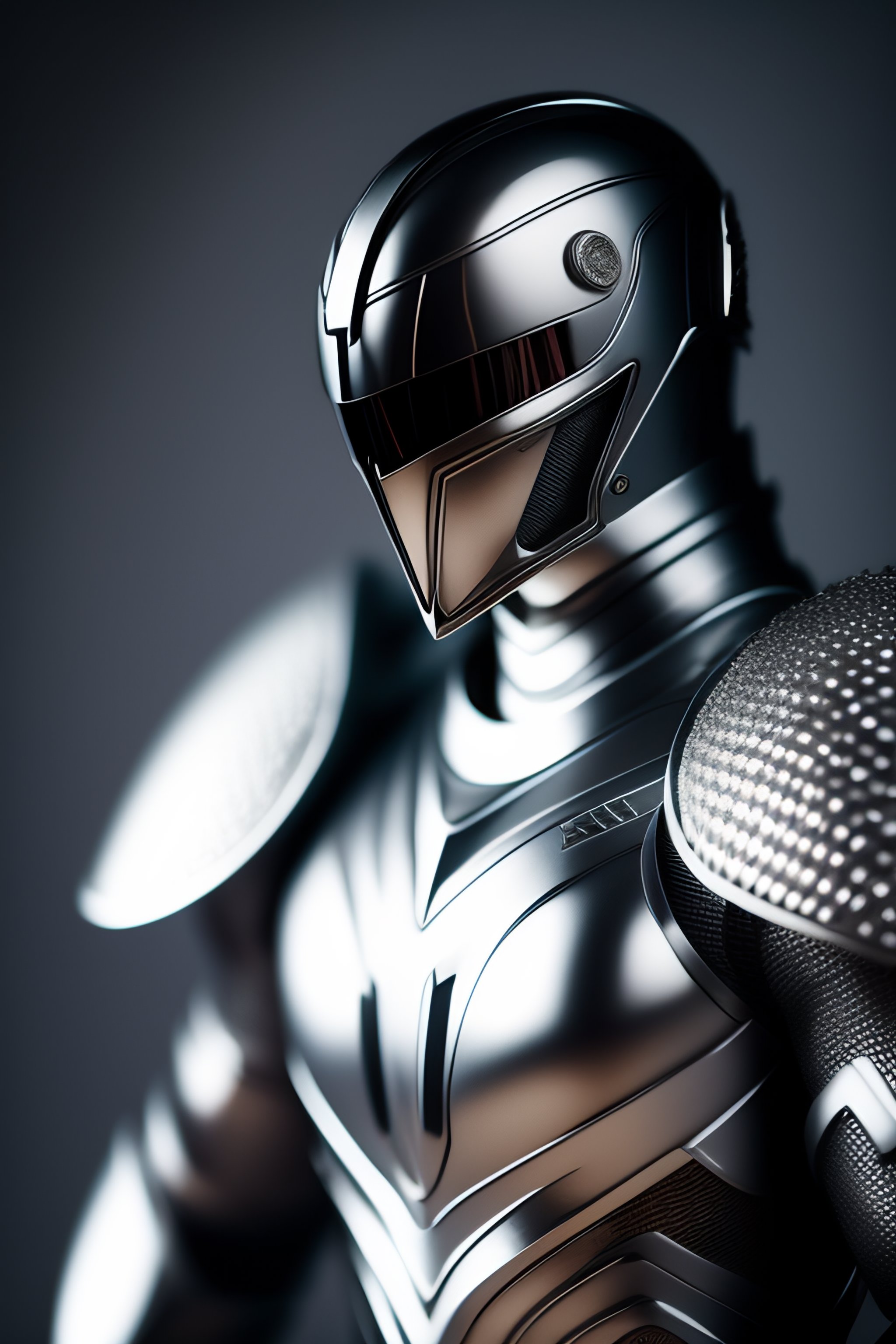 Lexica - A photograph of a silver smooth armour made of white titanium ...