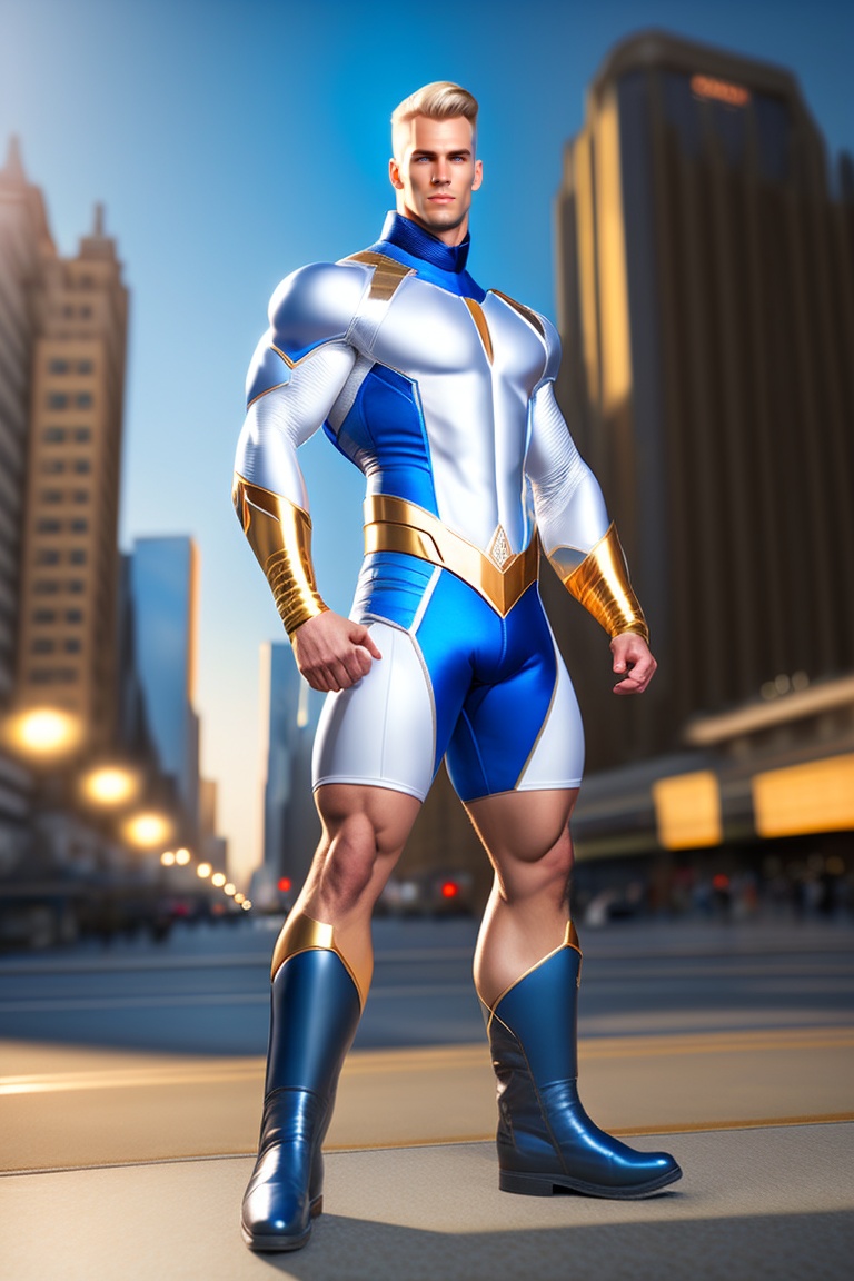 Lexica - Centered, full body body, photo of a handsome super hero, blue ...