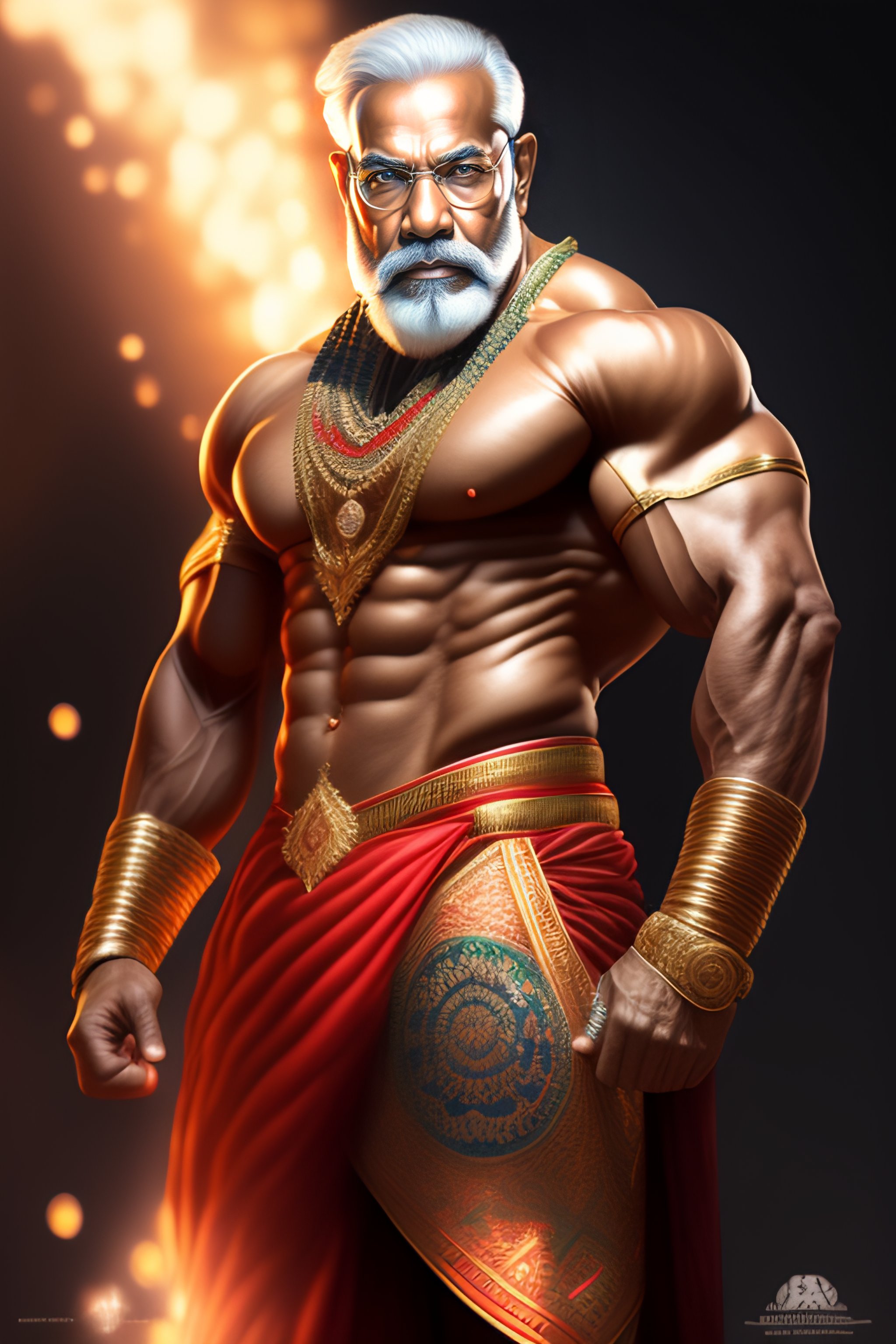 Lexica - Full body potrait of super muscular narendra modi, highly ...