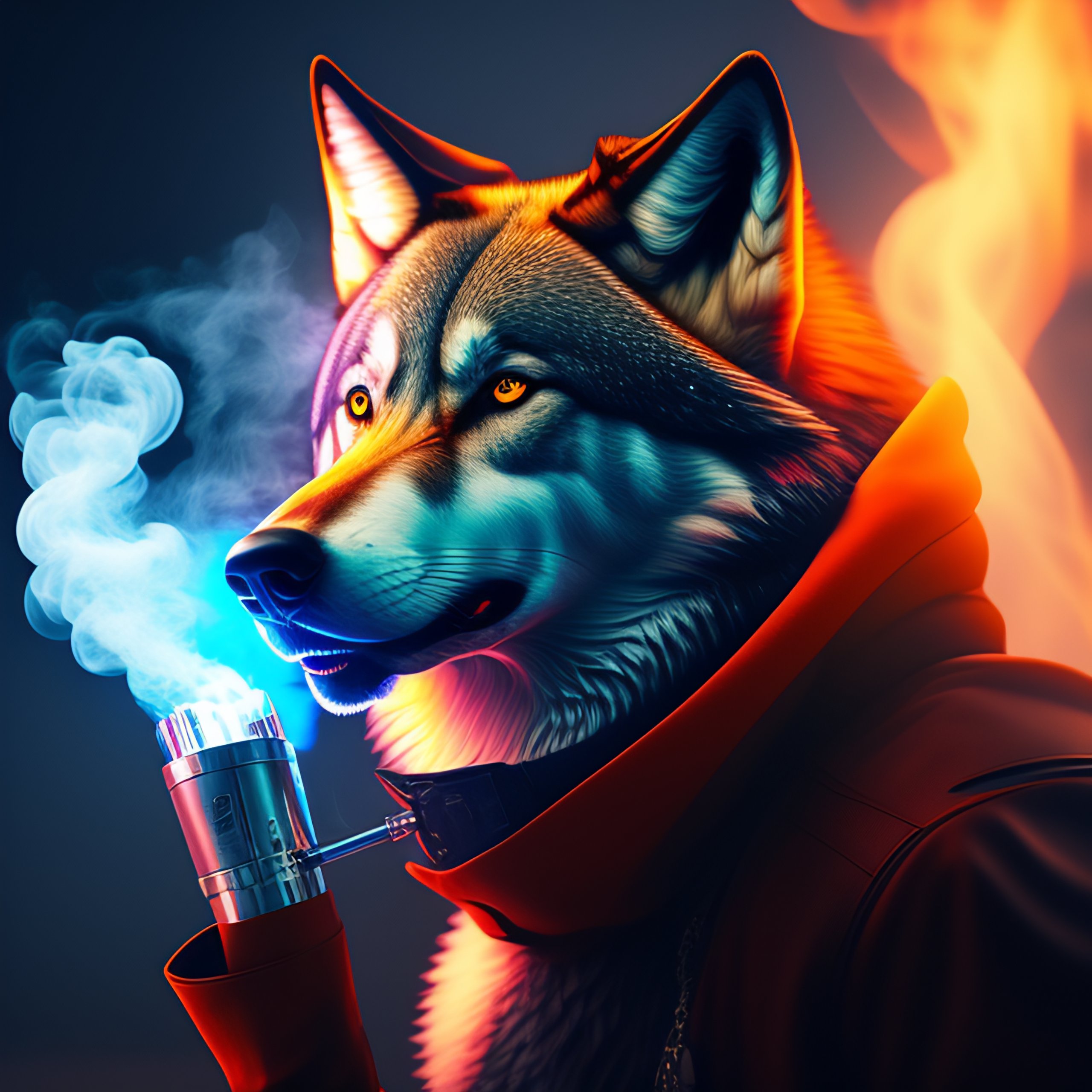 Lexica - A a robotic wolf smoking a cigarette vibrant lighting, elegant, highly detailed, smooth ...