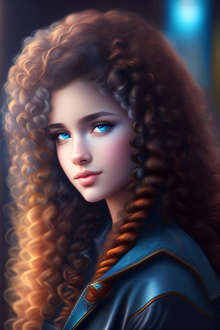Lexica Girl Pretty Brown Curly Hair Blue Eyes
