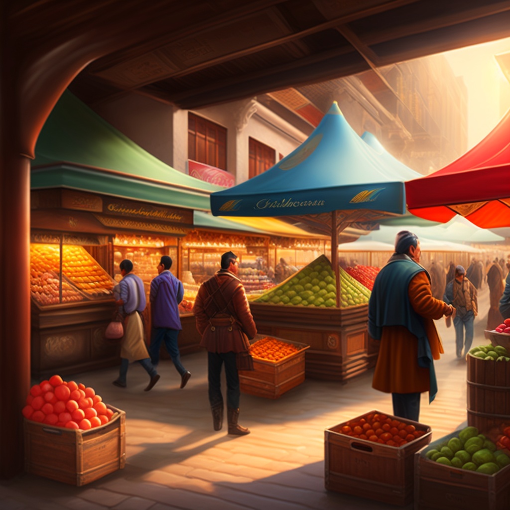 Lexica - A bustling traditional economic market, with merchants selling ...