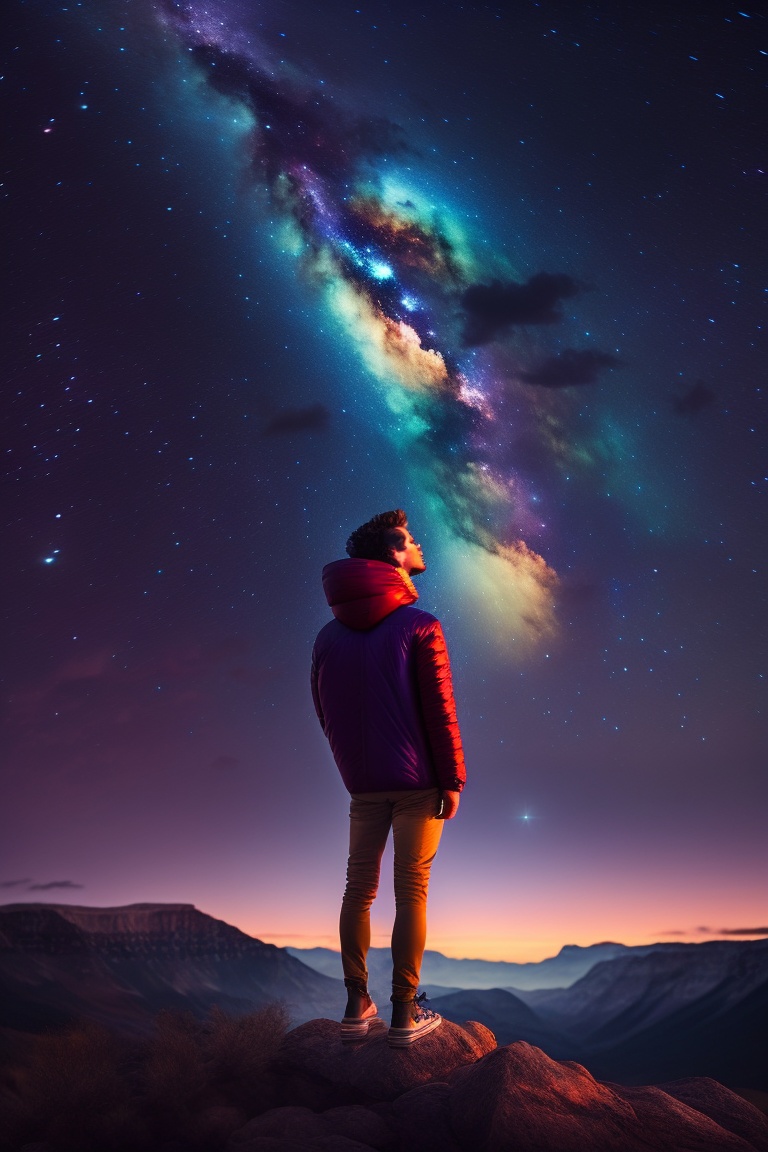 Lexica - The person is now outside, looking up at the sky filled with ...