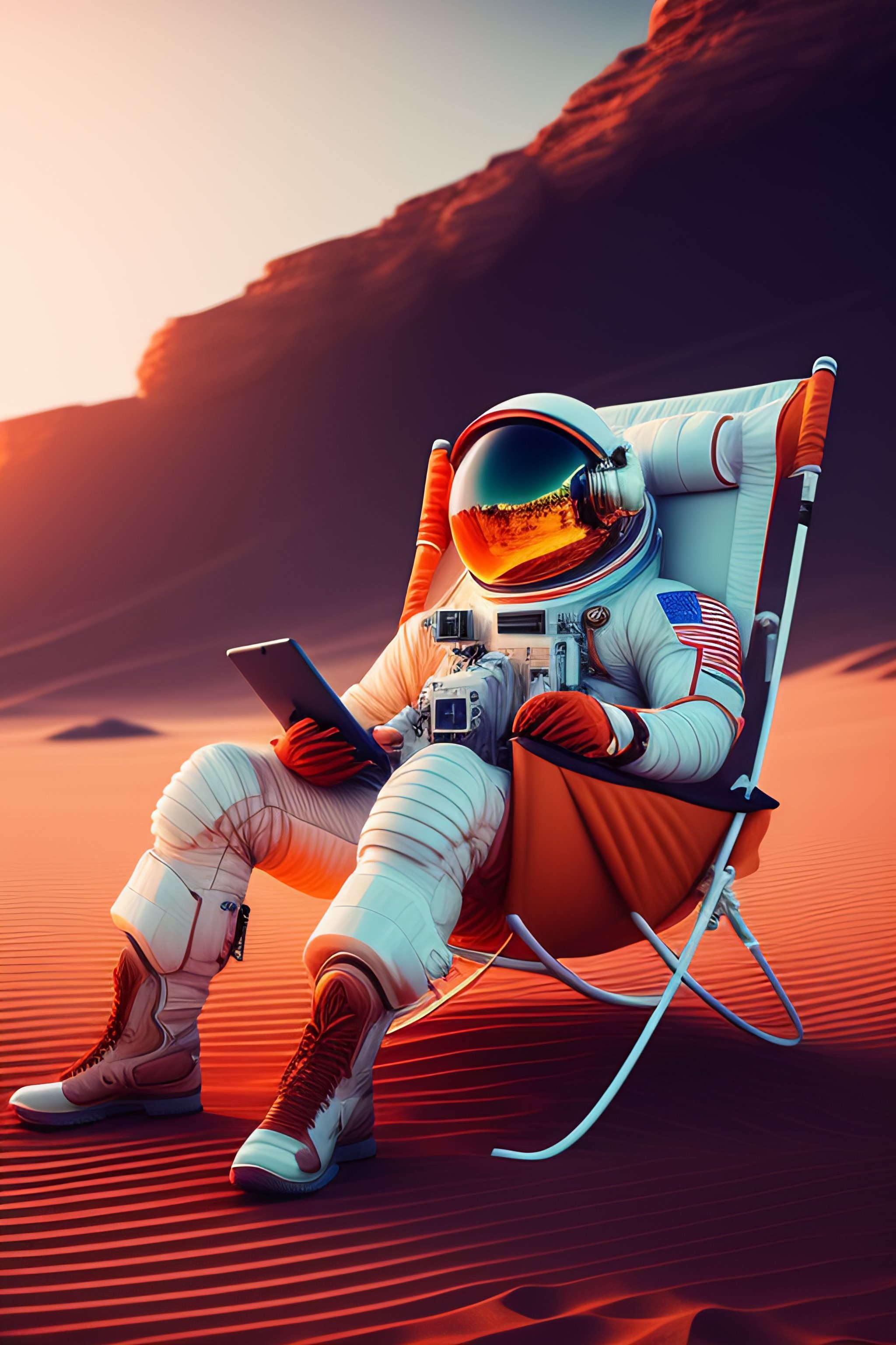 Lexica - An astronaut resting on mars in a beach chair, vibrant ...