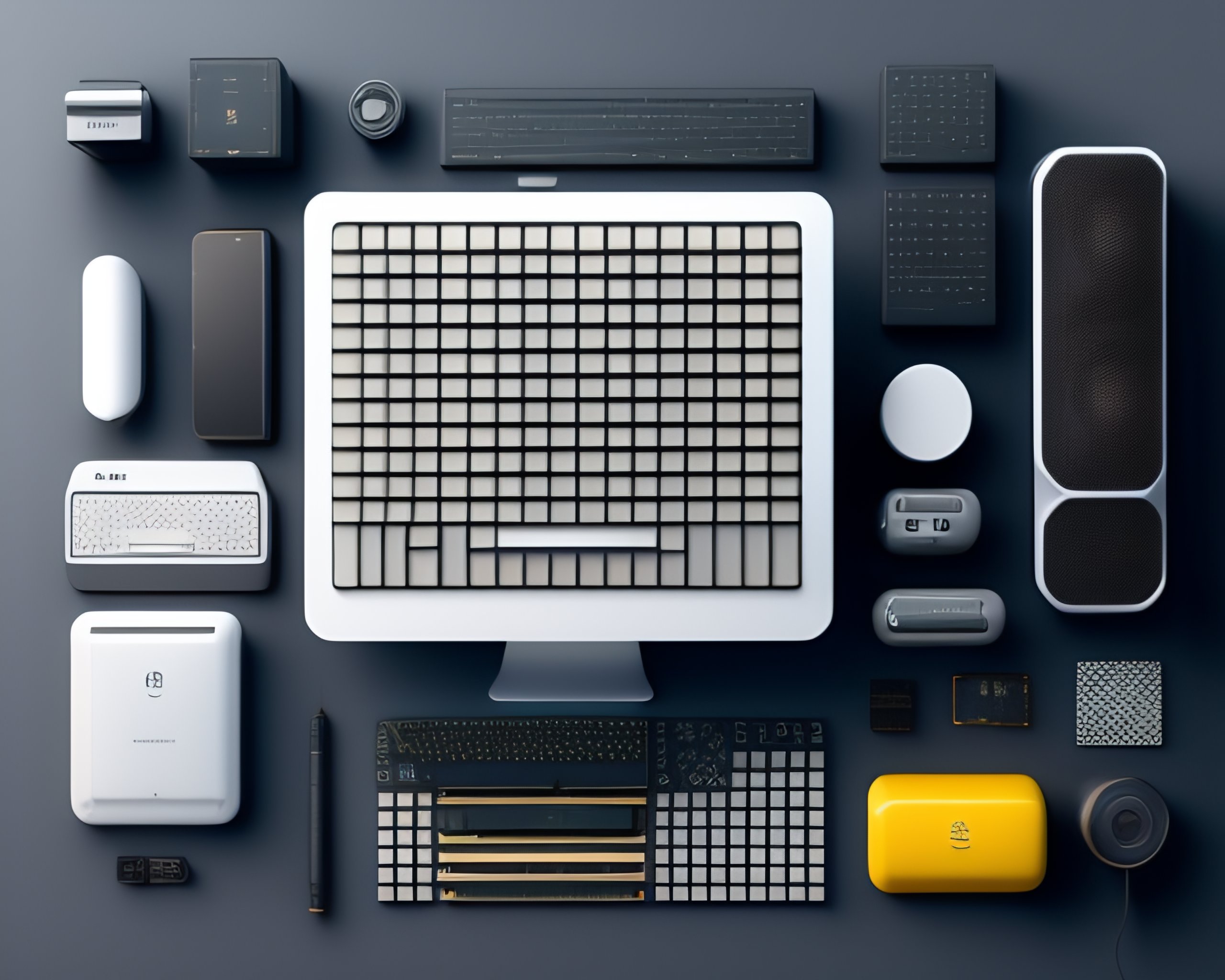 Lexica - Prompt: 'editors computer, Knolling, flat lay, technology ...