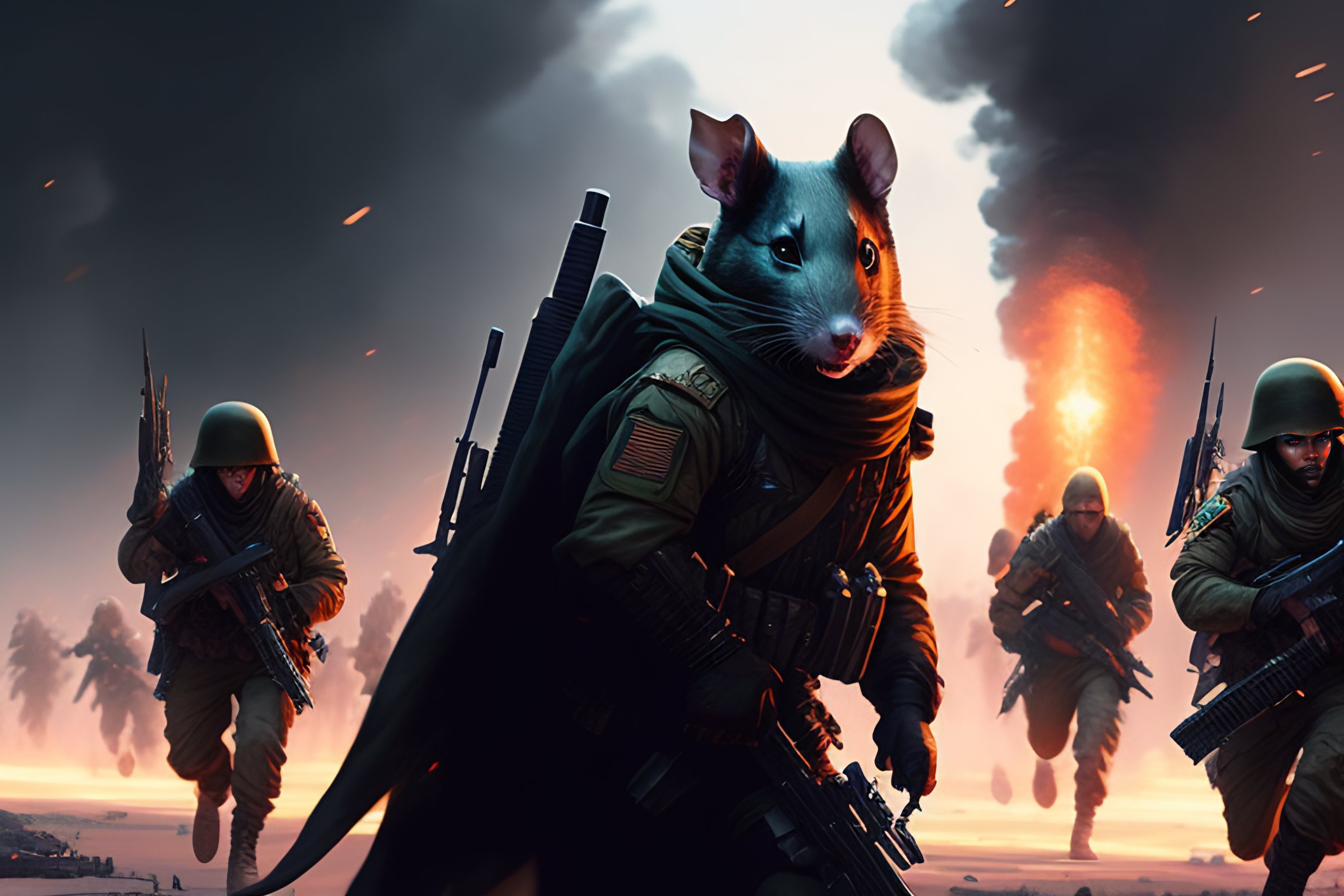 Lexica - An army of humanized rat soldiers running towards the camera ...