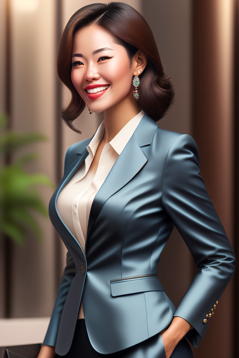 Lexica - A business woman, businesswoman, smiling and wearing elegant suit