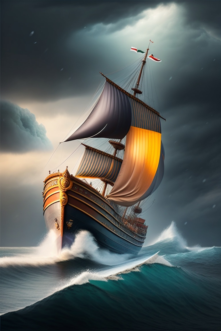 Lexica - An image of a ship sailing across a stormy sea, symbolizing ...