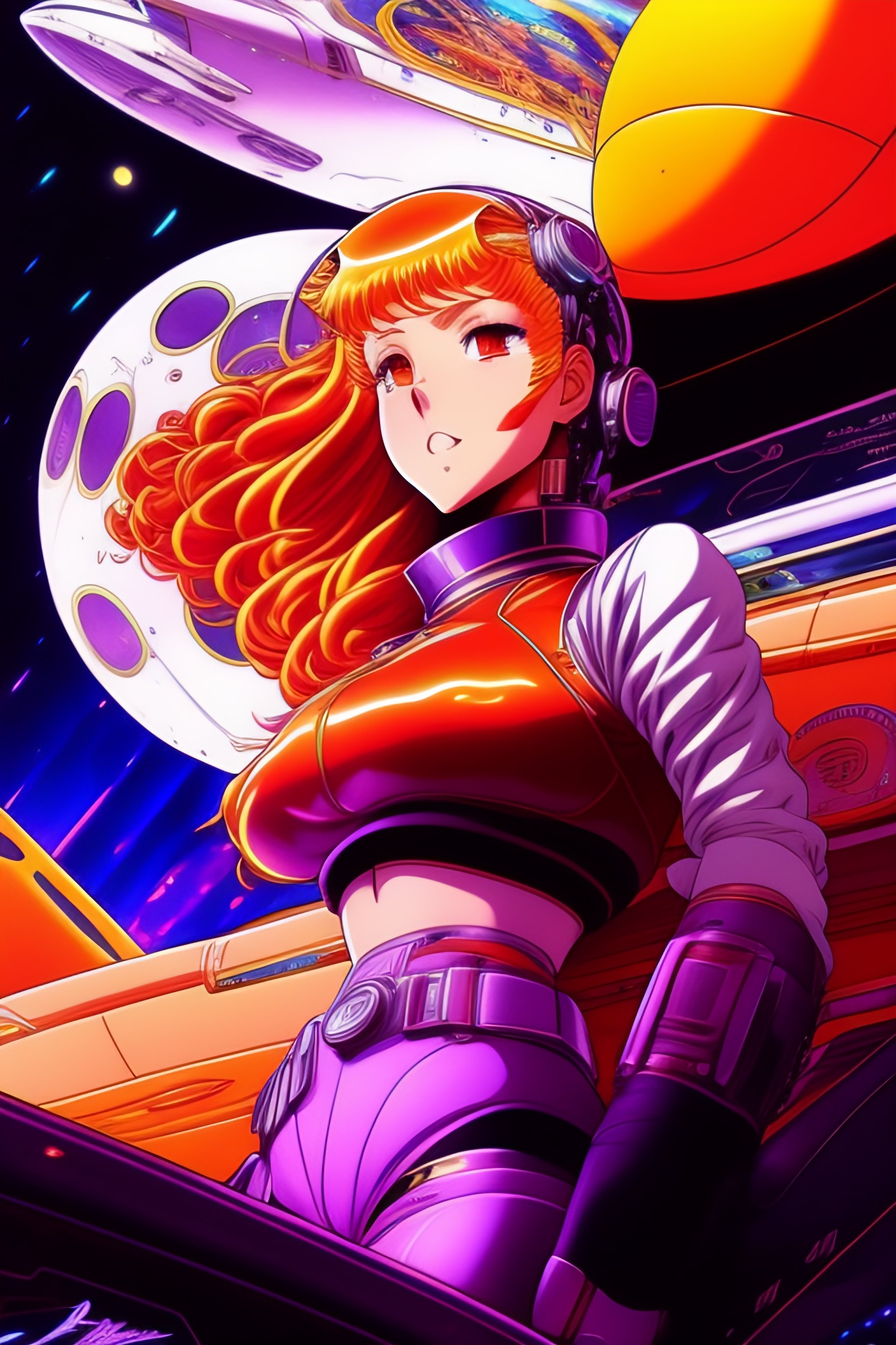Lexica - Vintage 90's anime style. cluttered starship interior; kagney ...
