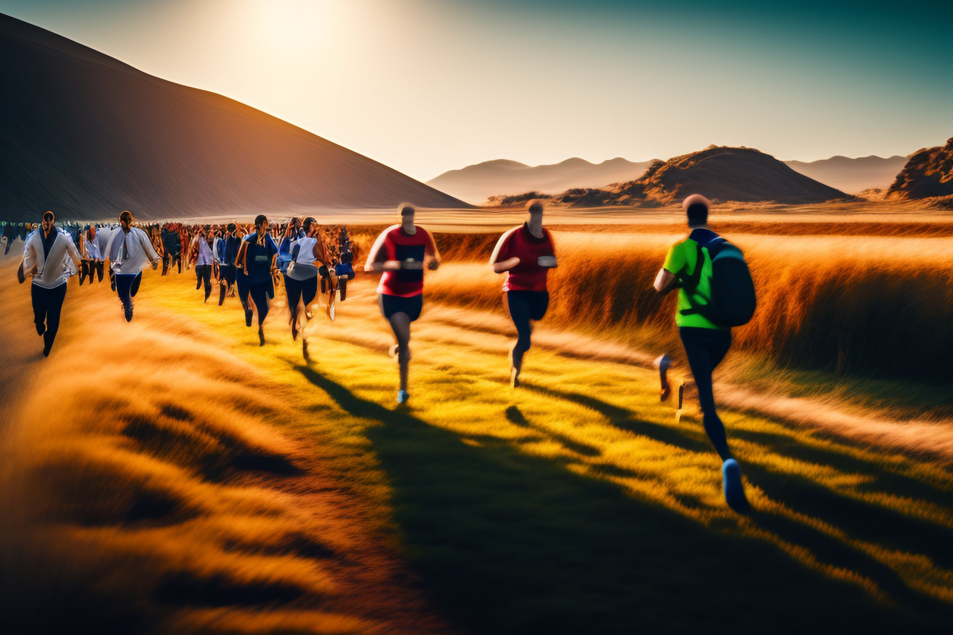 Lexica - Background full of people chasing, front view, grass ground ...