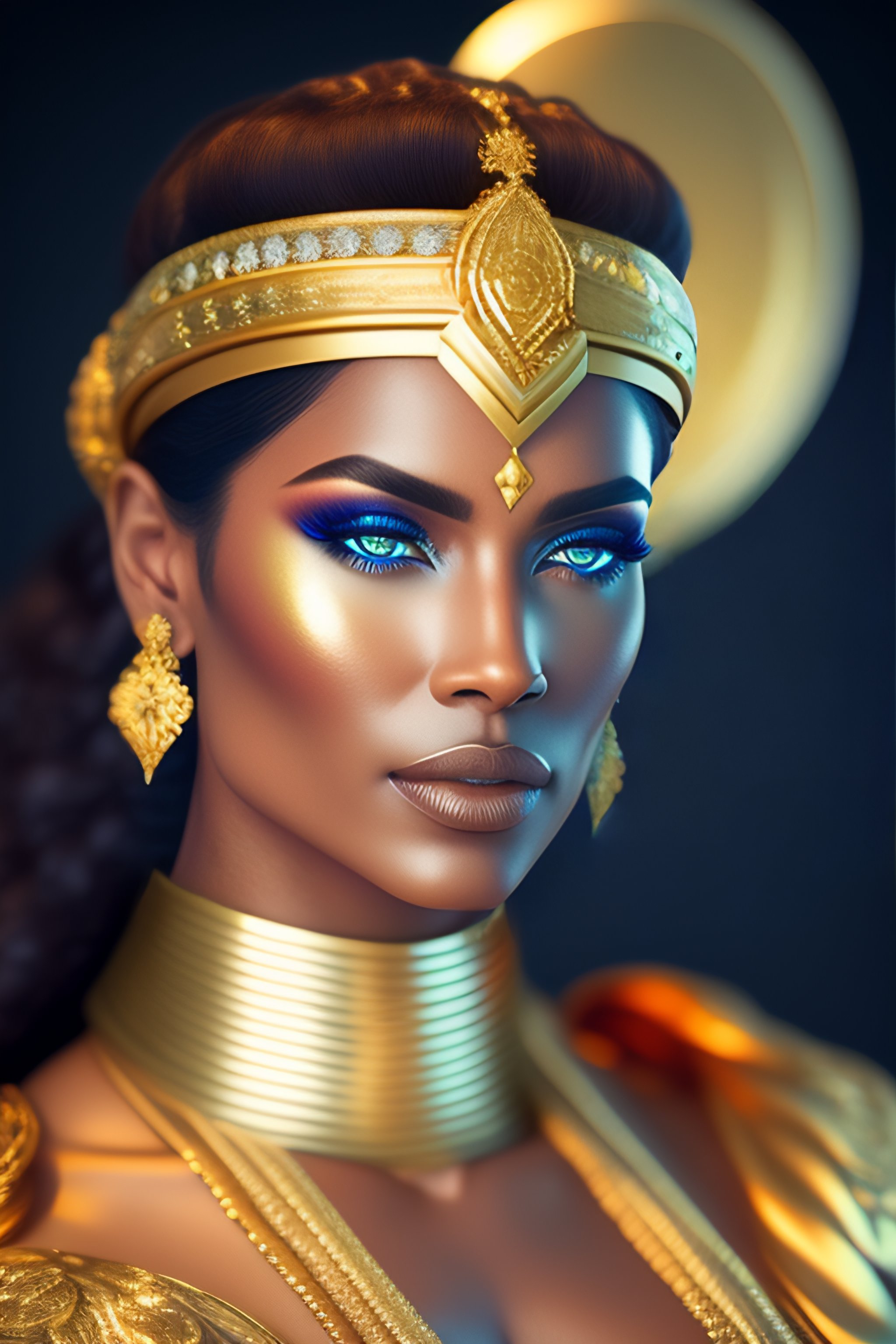 Lexica - Hercules , goddess with golden skin with blue adornments, XF ...