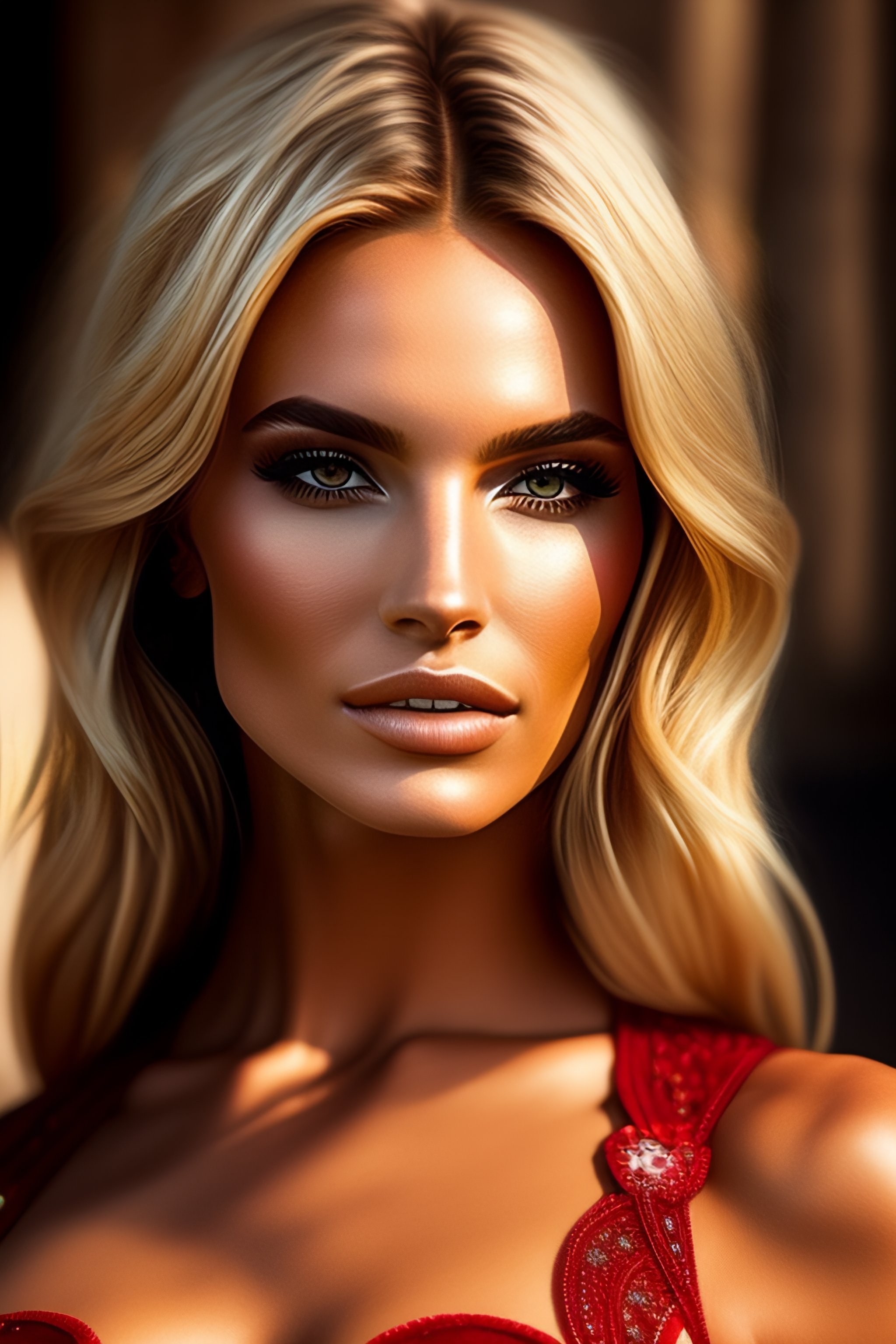 Lexica Wanting Blonde Woman Shoulders Mouth Parted Red Libs No Bikini Intricate Elegant