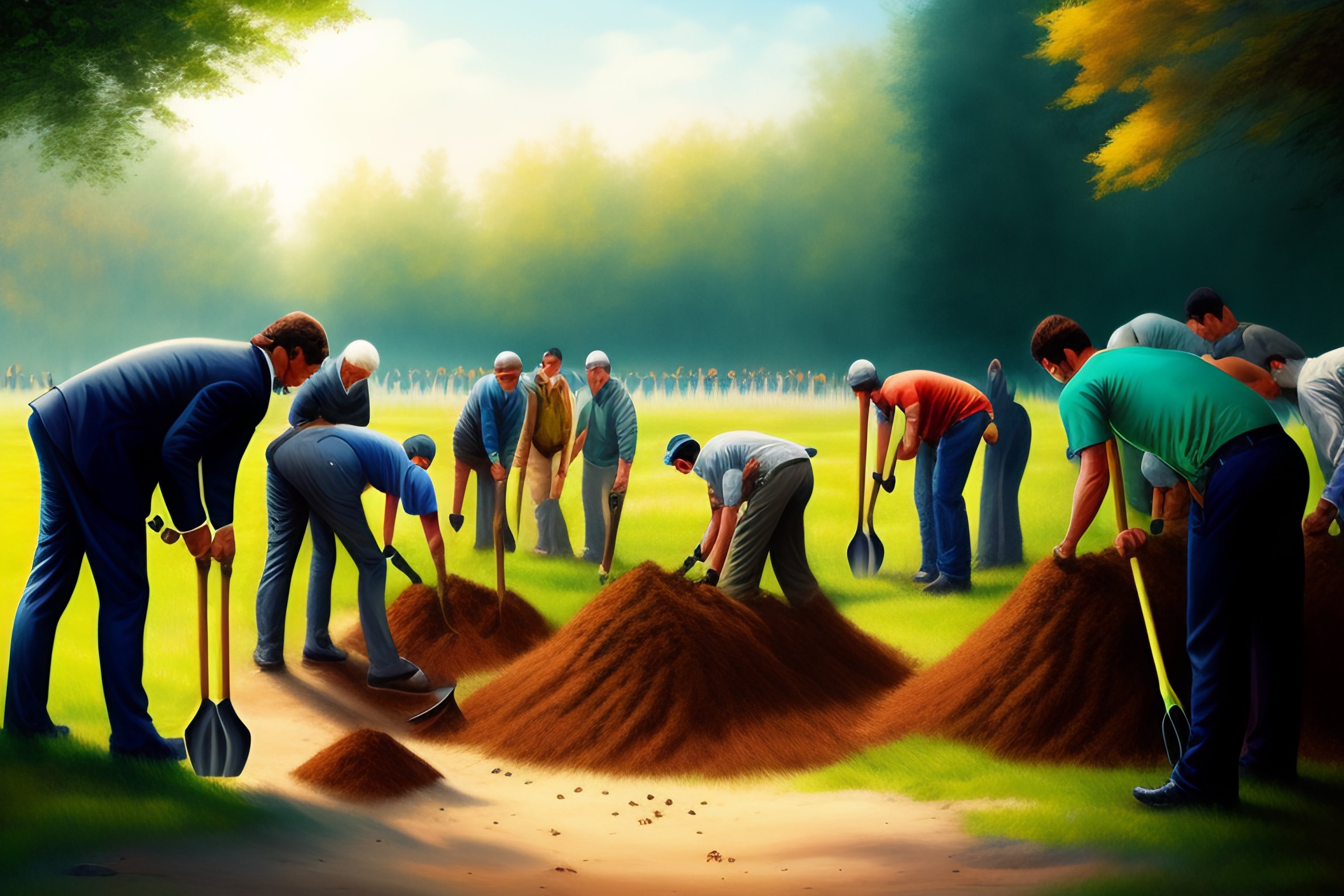 Lexica - A group of people planting trees in a park. detailed