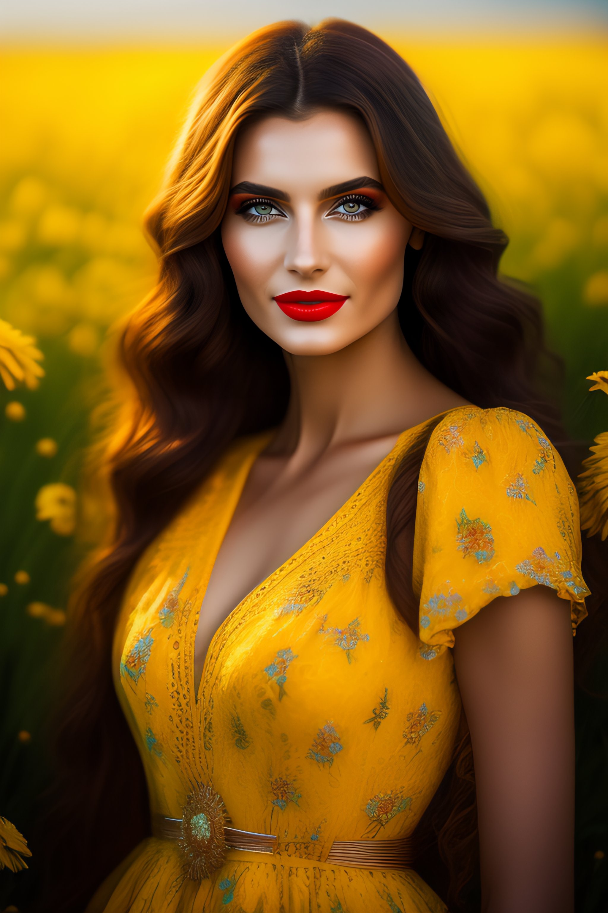 Lexica - Portrait of a Romanian beautiful woman in a field of flowers ...