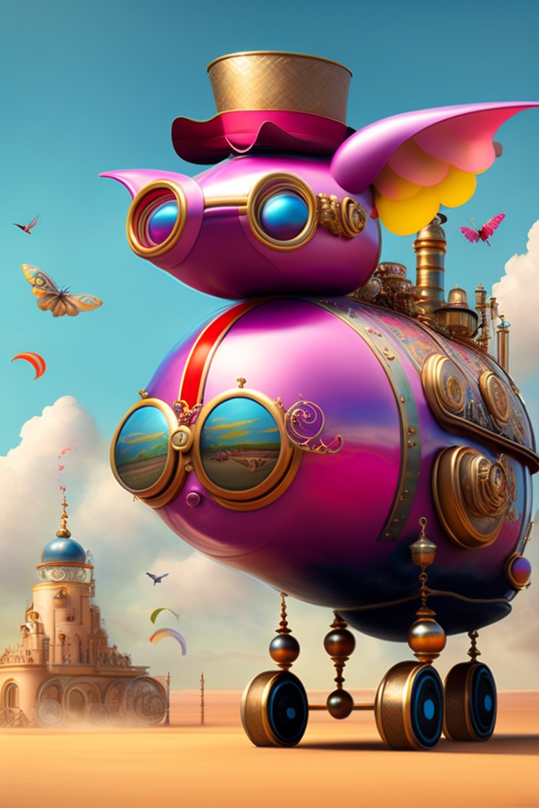 Lexica - Mixpnk style, pinup riding jumbo mechanical pig in high-heel ...