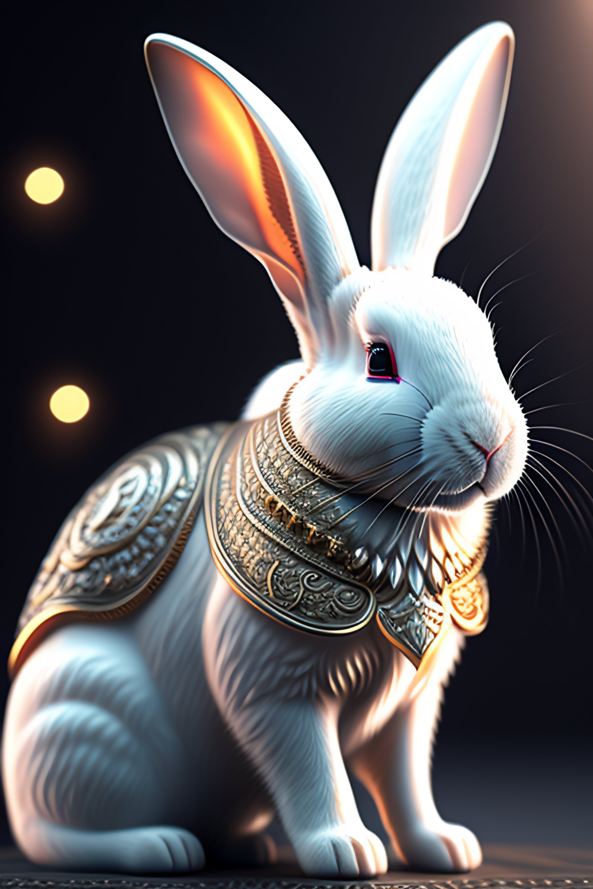 Lexica - A white rabbit with intricate silver ornament engravings on ...
