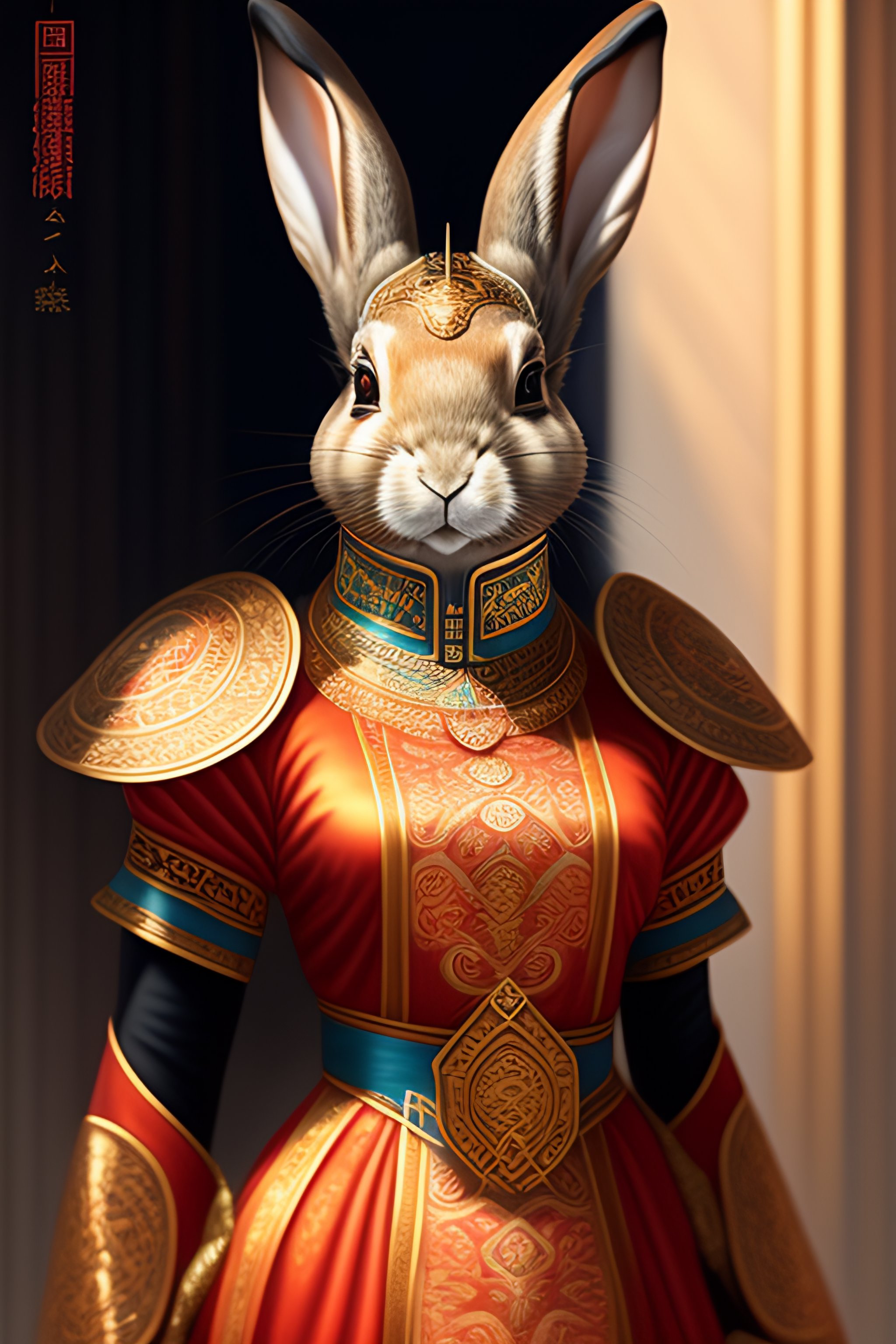 Lexica - Portrait of rabbit, machine face, upper body, decorated with ...